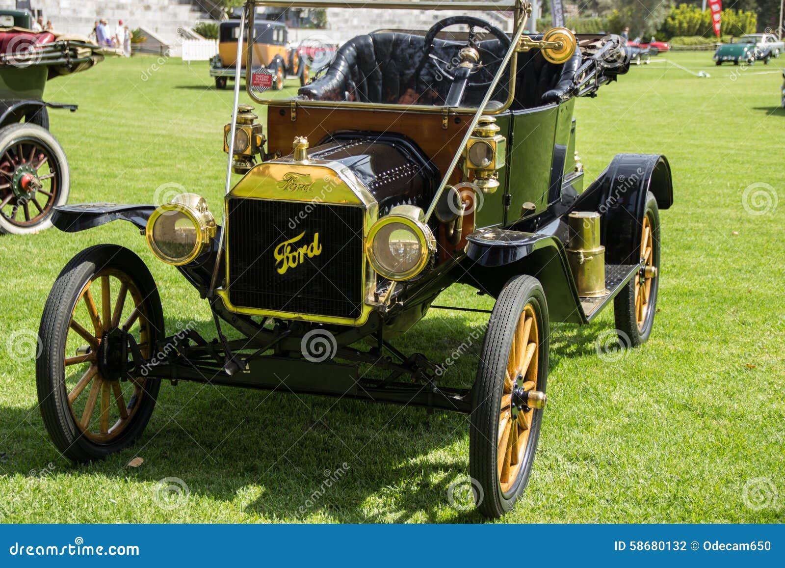 Old 1912 Ford Model T Open Runabout Roadster On A Red Carpet. Font View ...