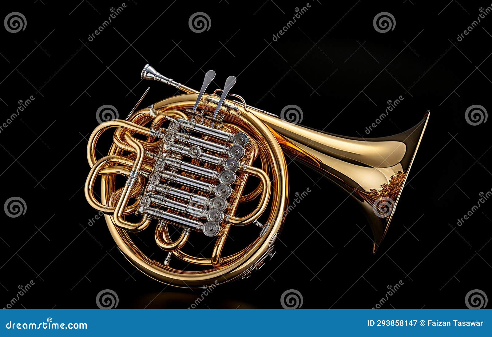 Classic French Horn on Black Surface -Generative Ai Stock Image - Image ...
