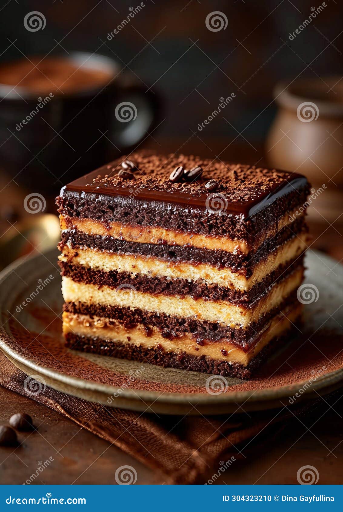 Classic French Opera Cake on a Plate Stock Photo - Image of ganache ...
