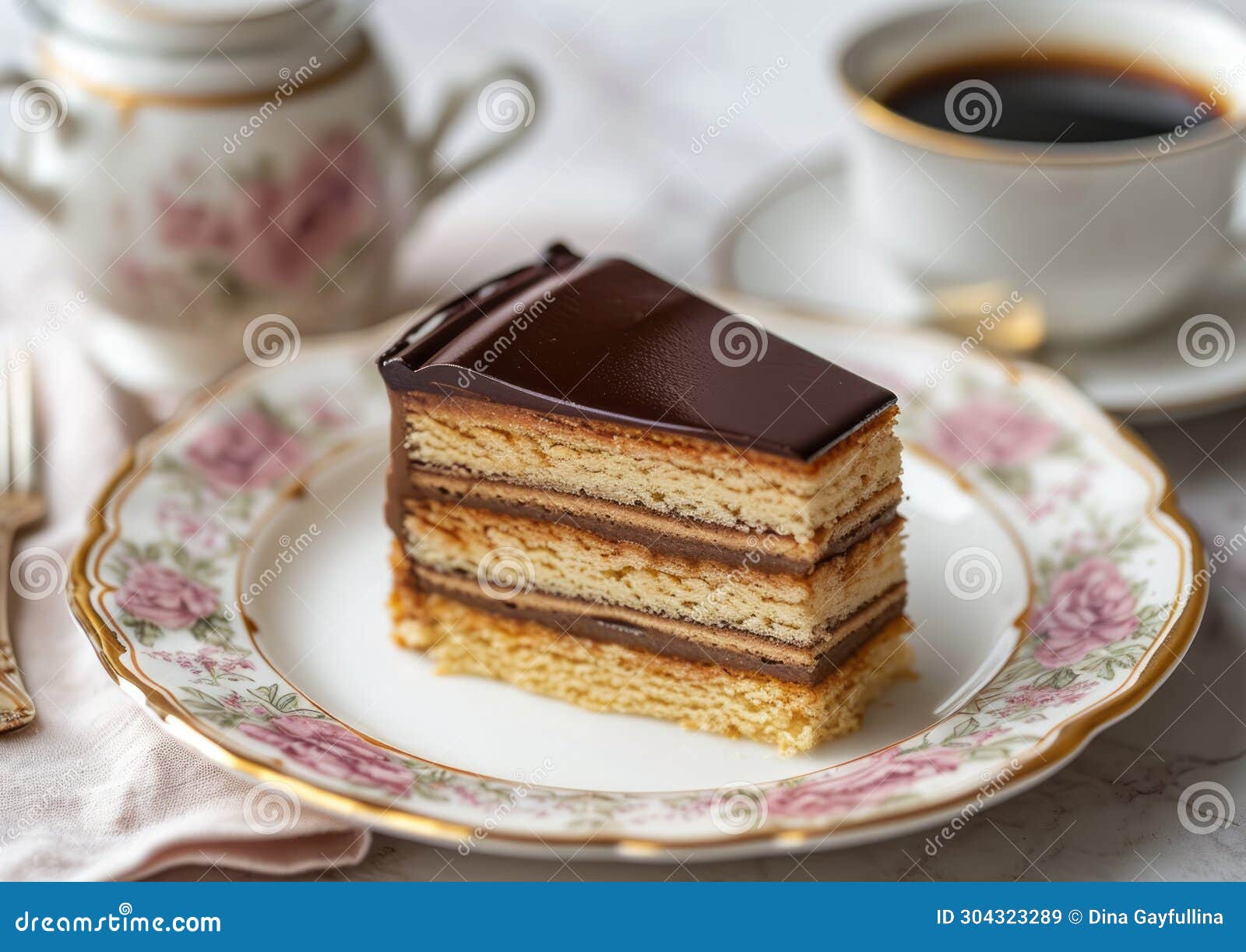 Classic French Opera Cake on a White Plate Stock Image - Image of ...