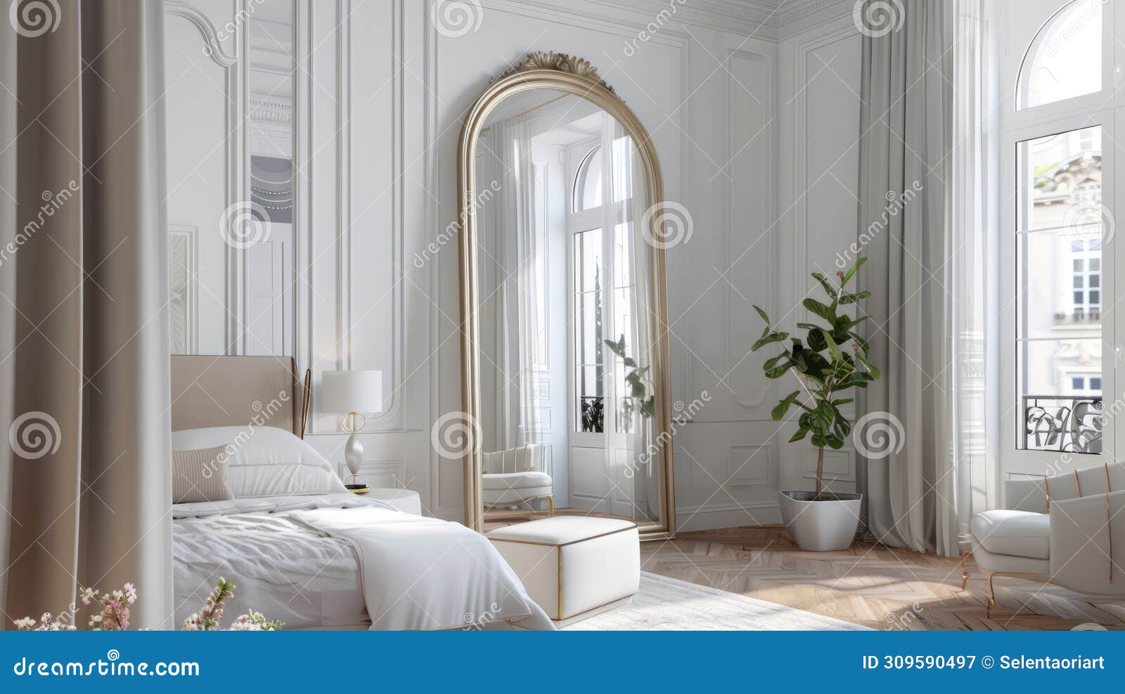 Classic Full-Length Mirror with Elegant Details Stock Illustration ...
