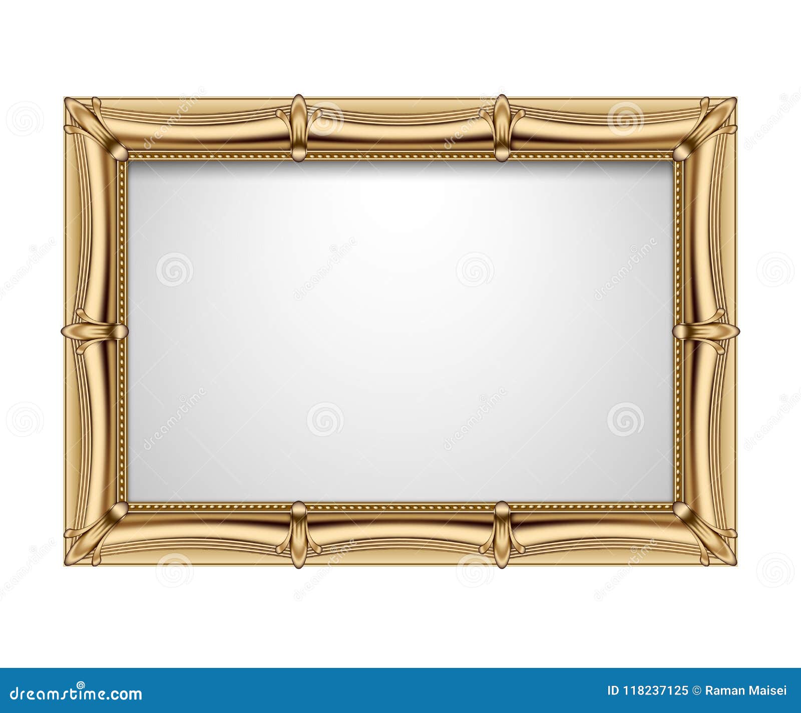 Classic Gold Rectangular Frame Isolated on White Background Stock ...