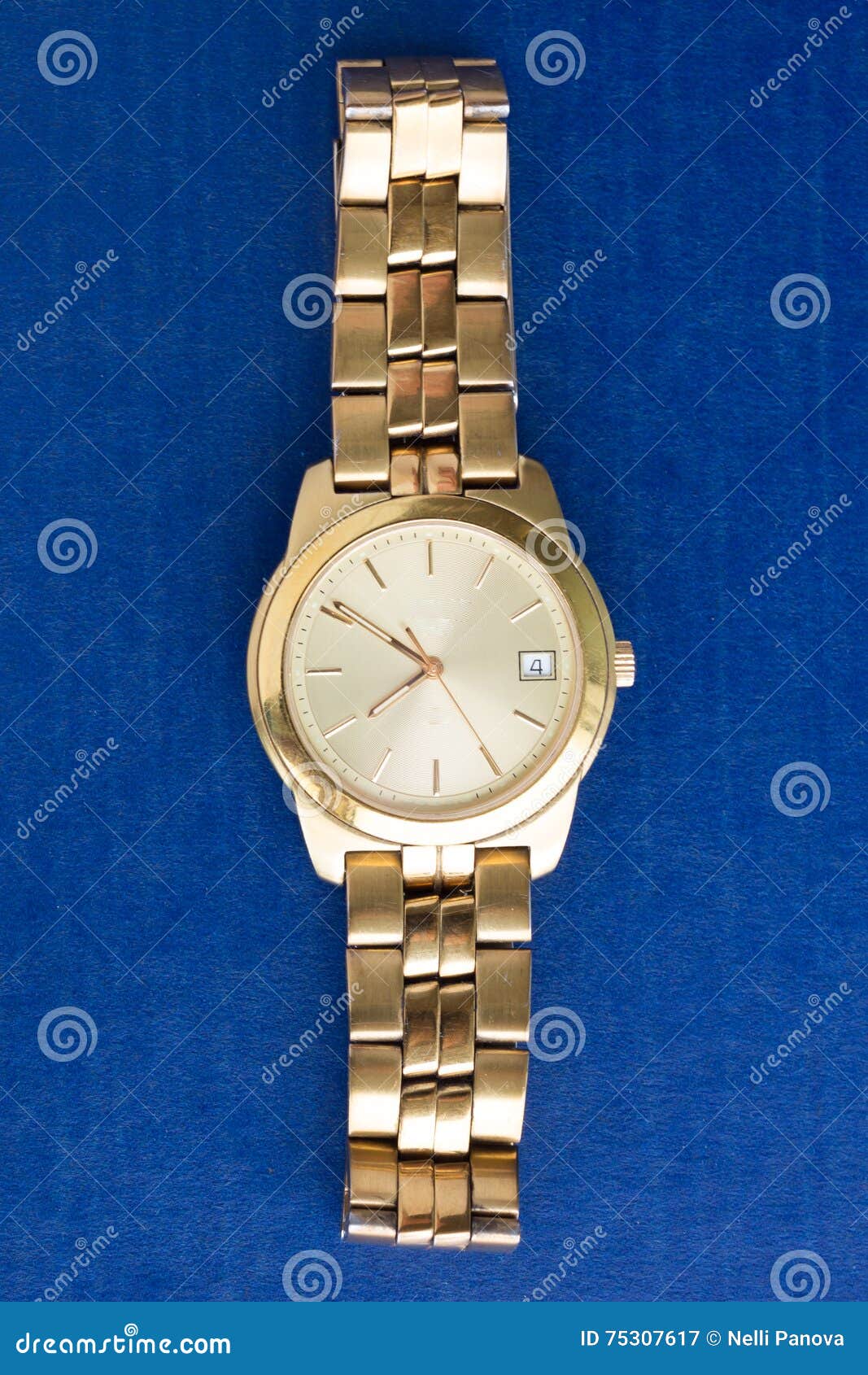 Classic Gold Watch on a Blue Background Stock Image - Image of case ...