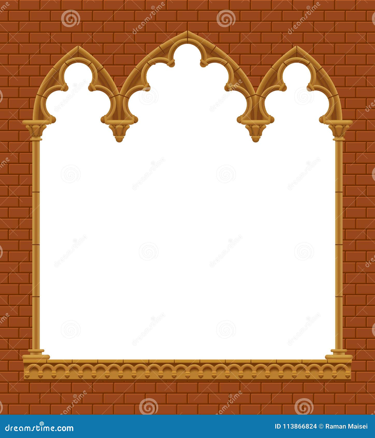 Classic Gothic Architectural Decorative Frame on Red Brick Wall Stock ...
