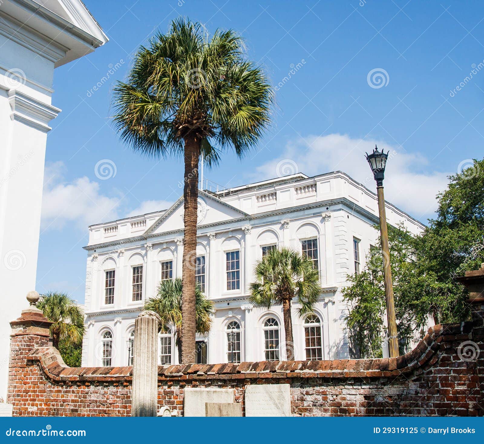 Classic Government Building Beyond Old Brick Wall Stock Image - Image ...