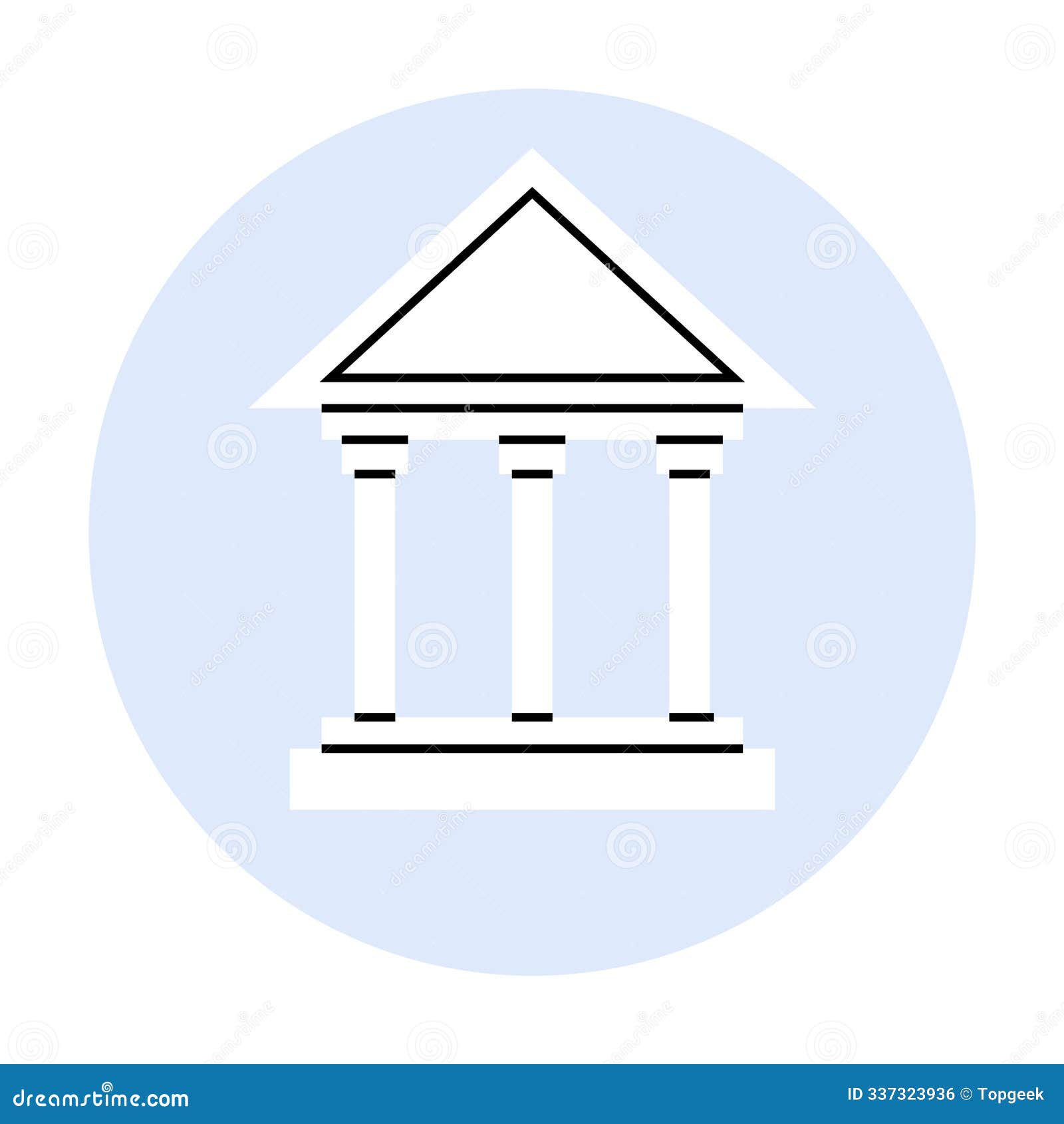 Classic Greek Temple with Pillars in Light Blue Circle - Line Art ...