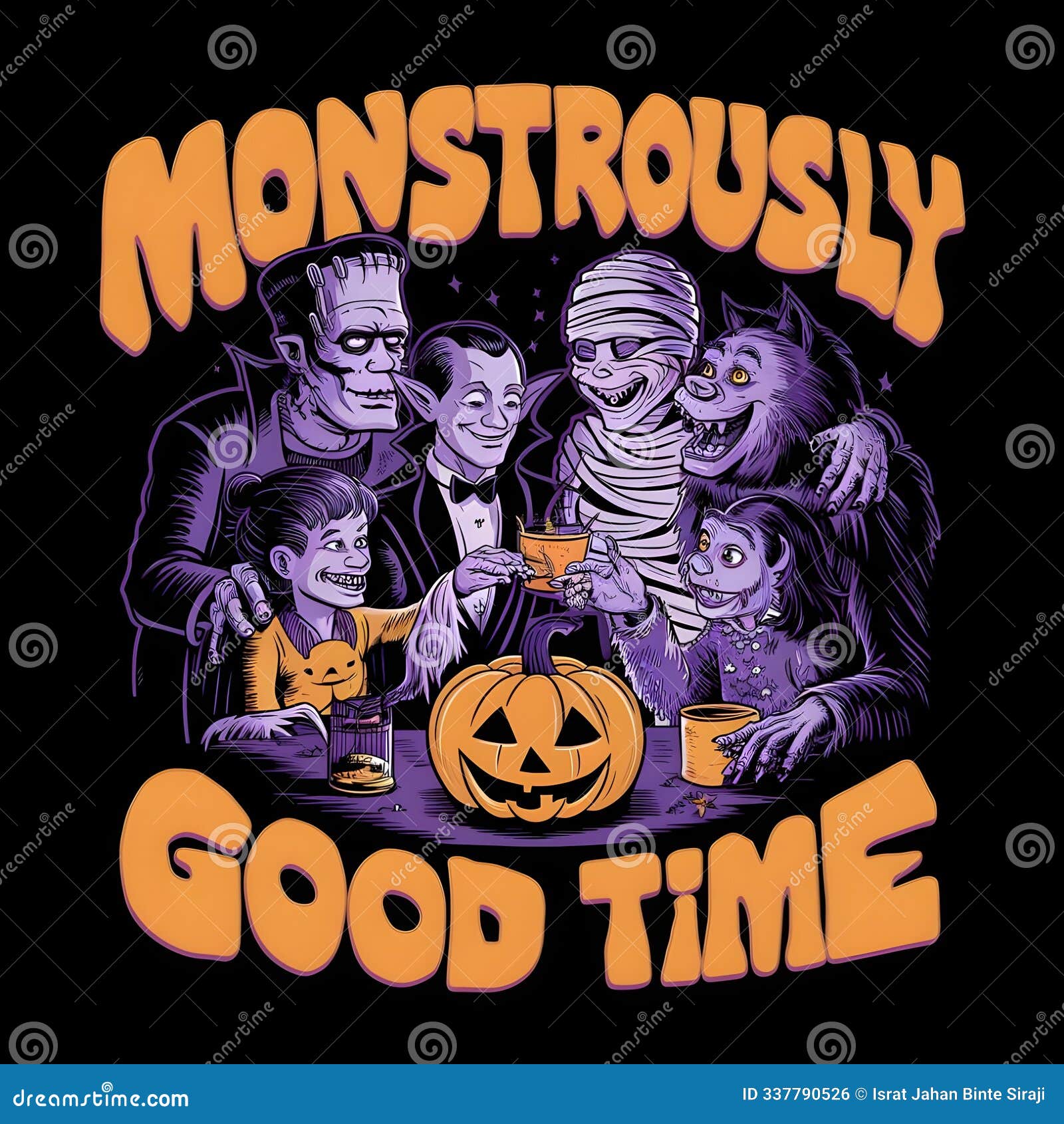 A Classic Group of Monsters at a Party with the Phrase Monstrously Good ...