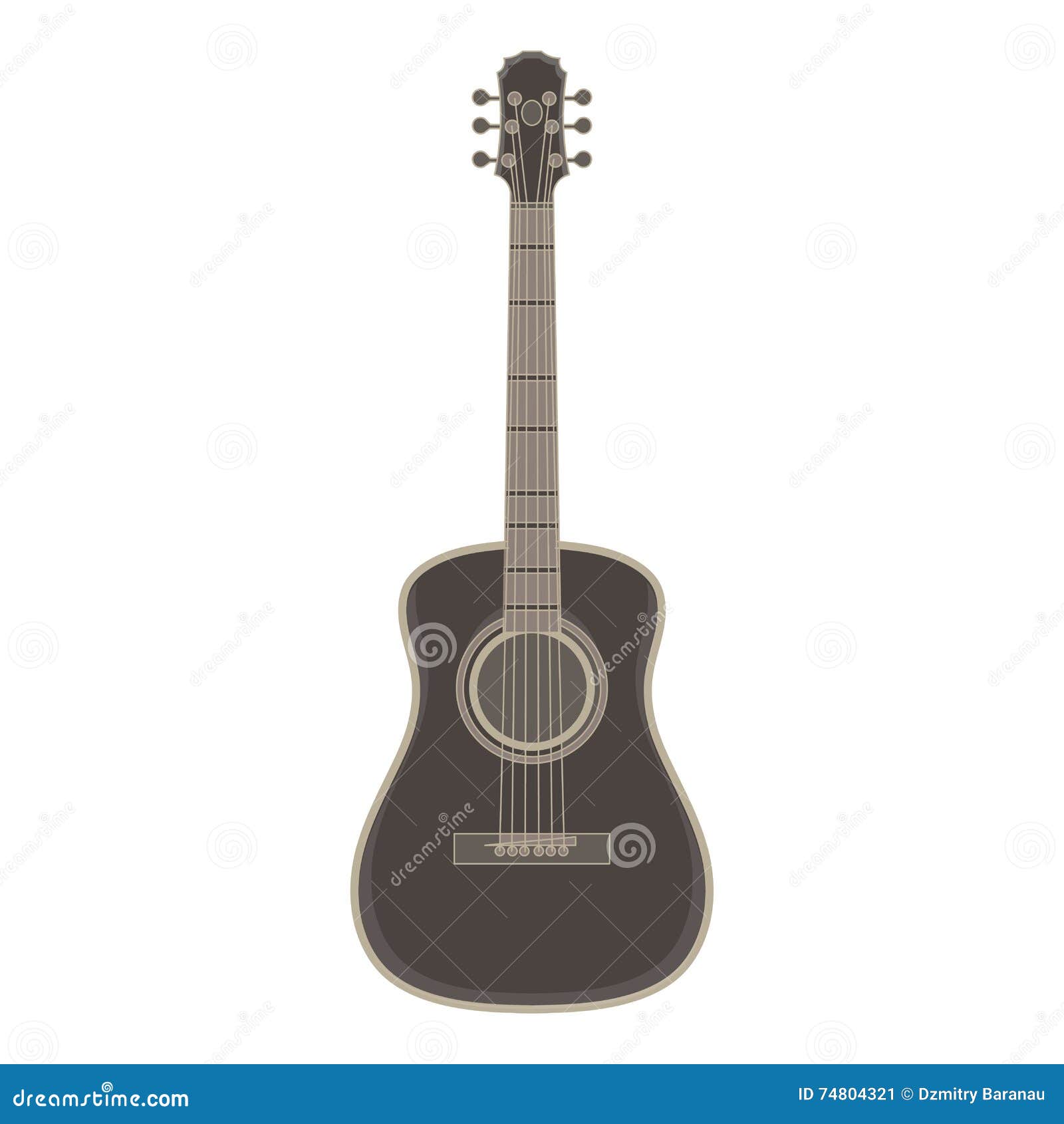 Classic Guitar Front View Monochrome Flat in Gray Color Theme Stock ...