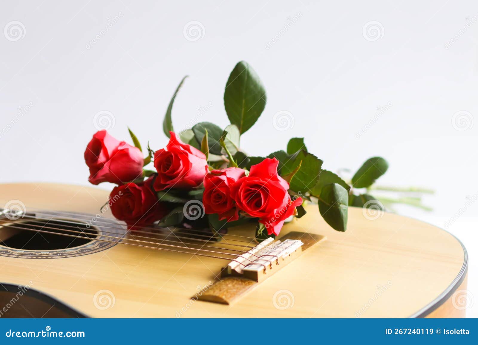 Classic Guitar and Red Roses Stock Image - Image of allegory, guitar ...