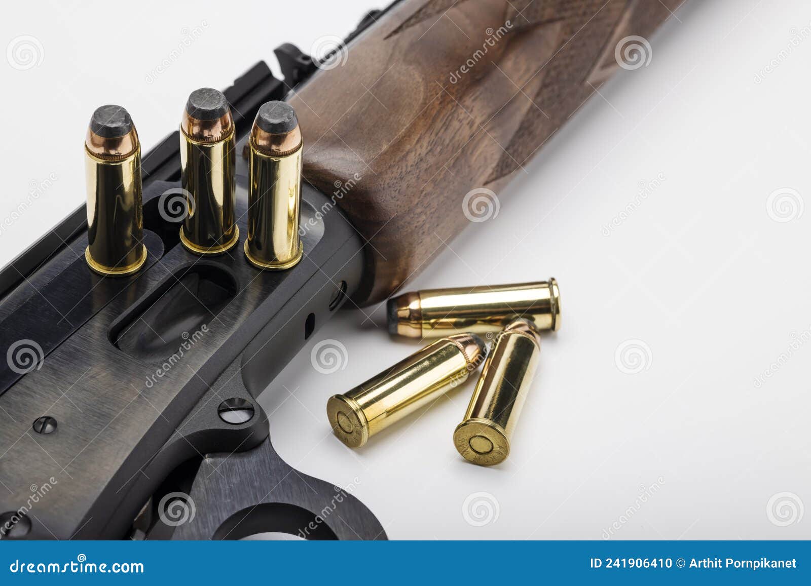 Classic Gun , .44 Lever Action Rifle Gun with Bullets on White ...