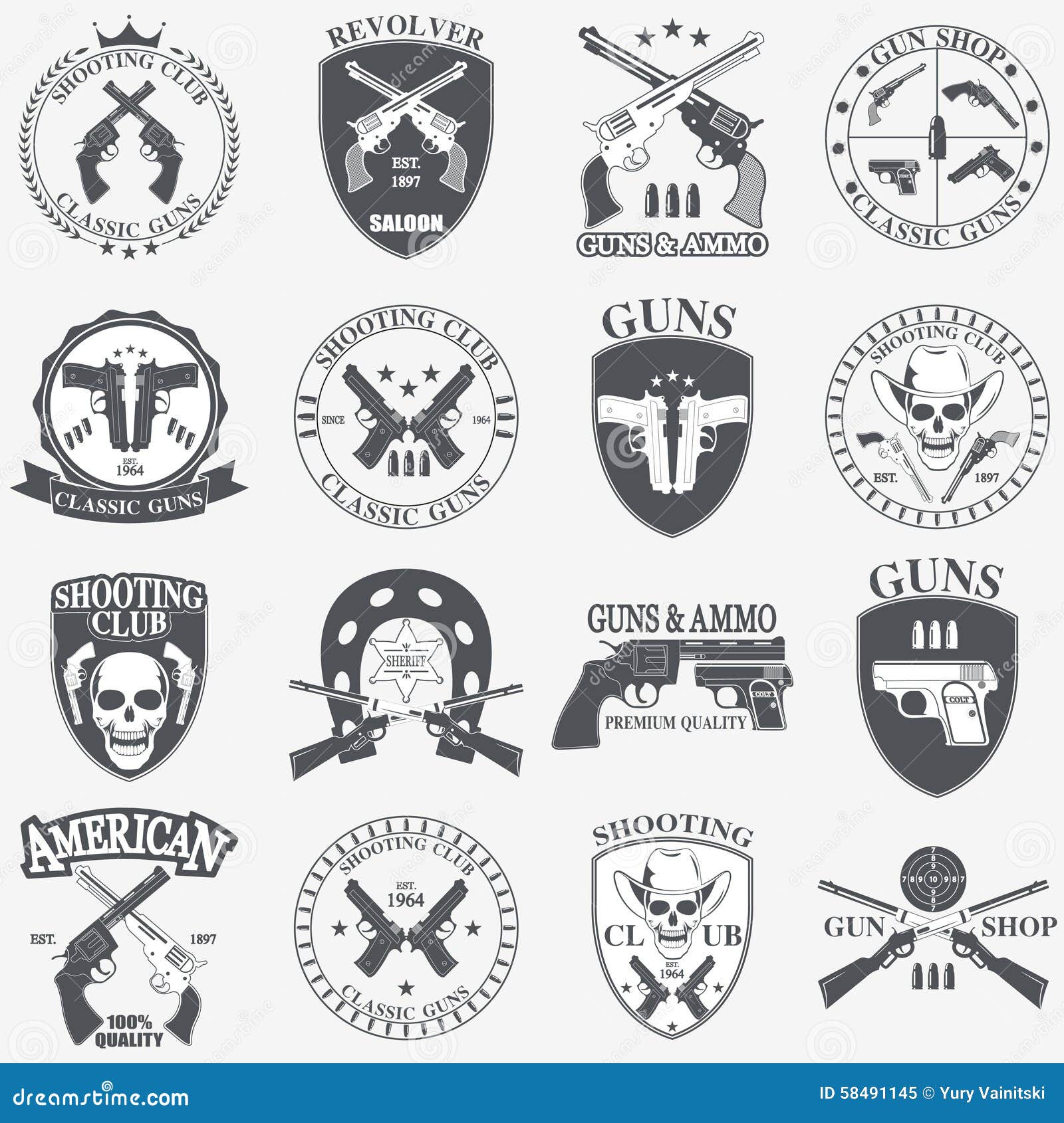 Classic Guns Emblem, Logo With Crossed Powerful Pistols, Guns, Two ...