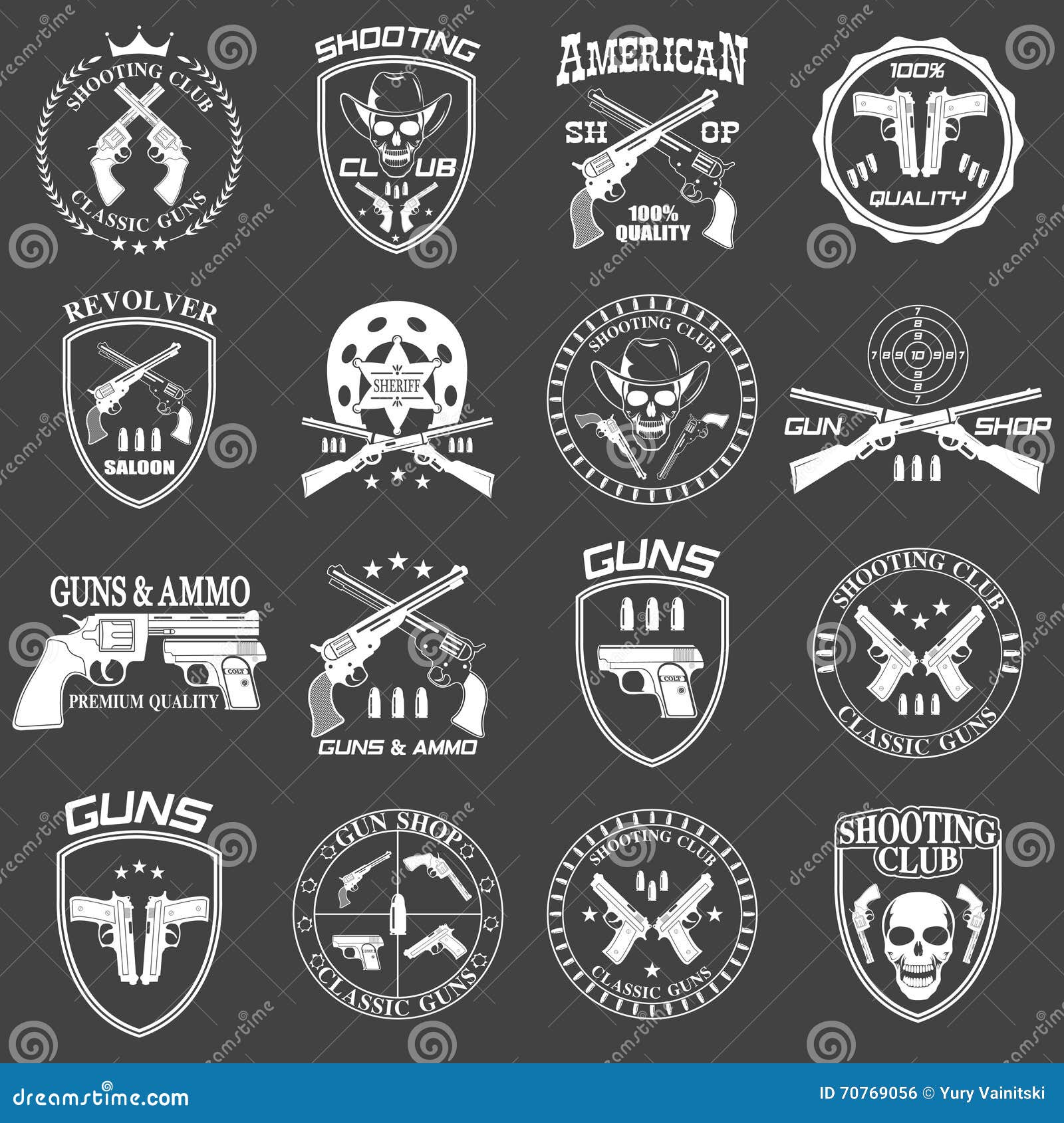 Classic Guns Emblem, Logo With Crossed Powerful Pistols, Guns, Two ...