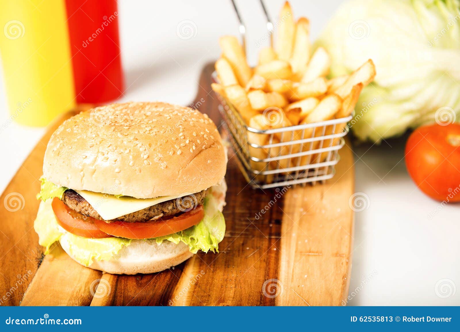 Classic Hamburger with Cheese Stock Image - Image of sandwich, chips ...