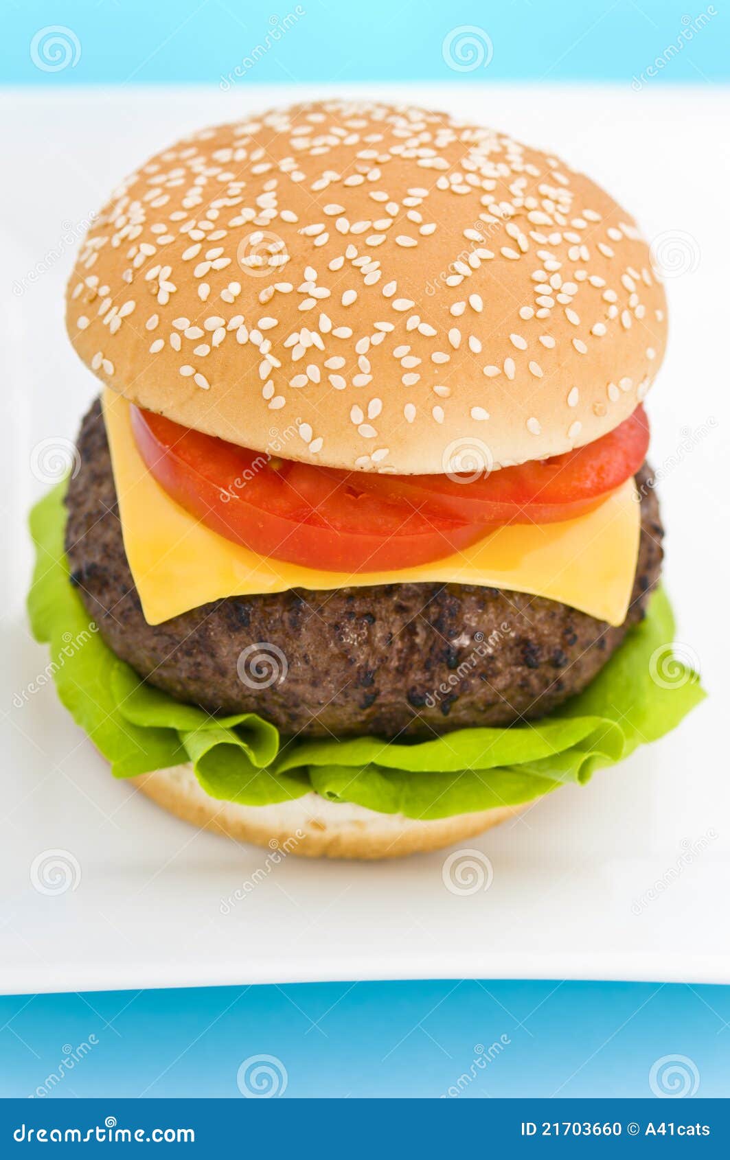Classic Hamburger with Cheese Tomato and Salad Stock Photo - Image of ...