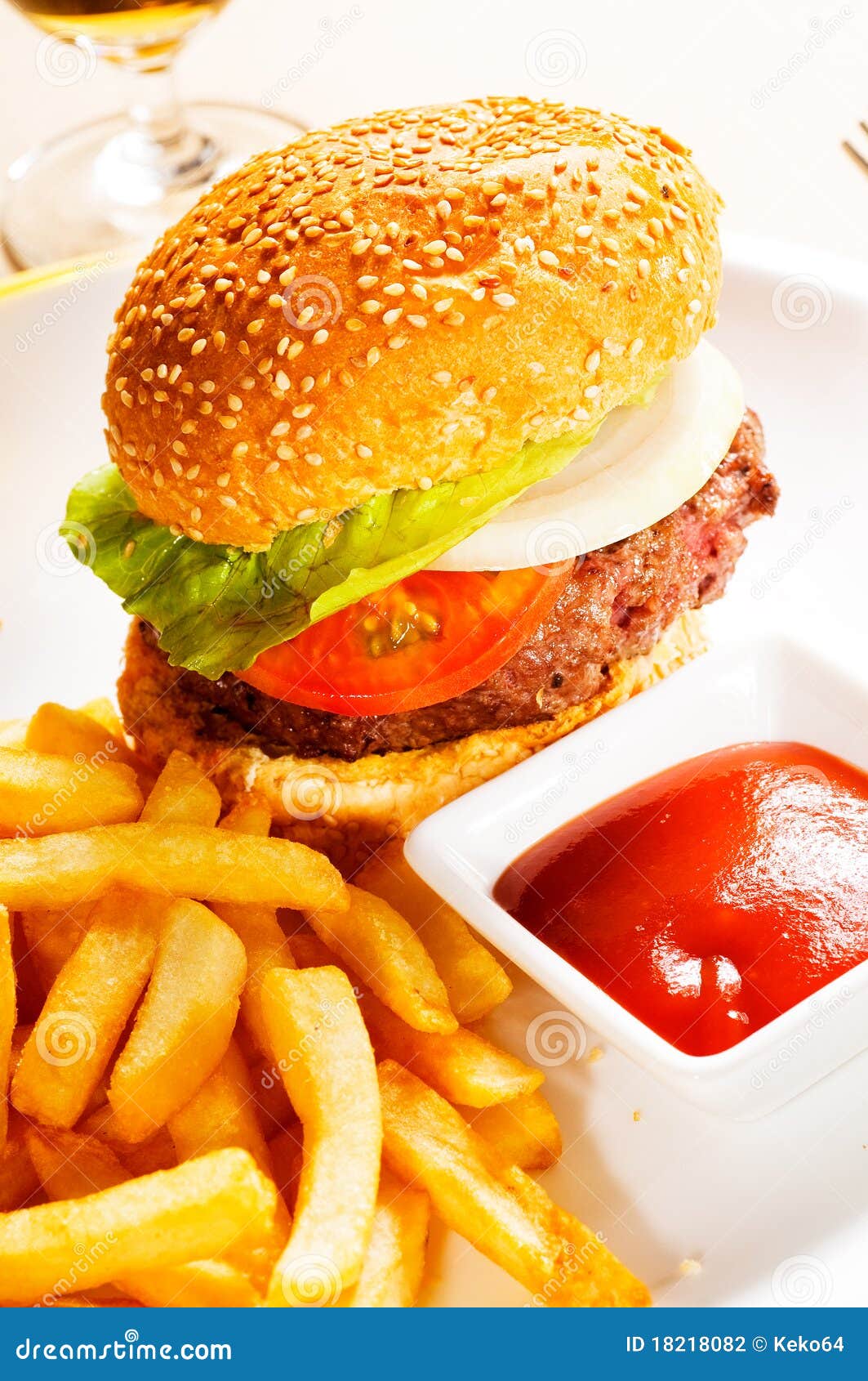 Hamburger Sandwich With Brioche Bread Cream Cheese Fries Bacon Sauces ...