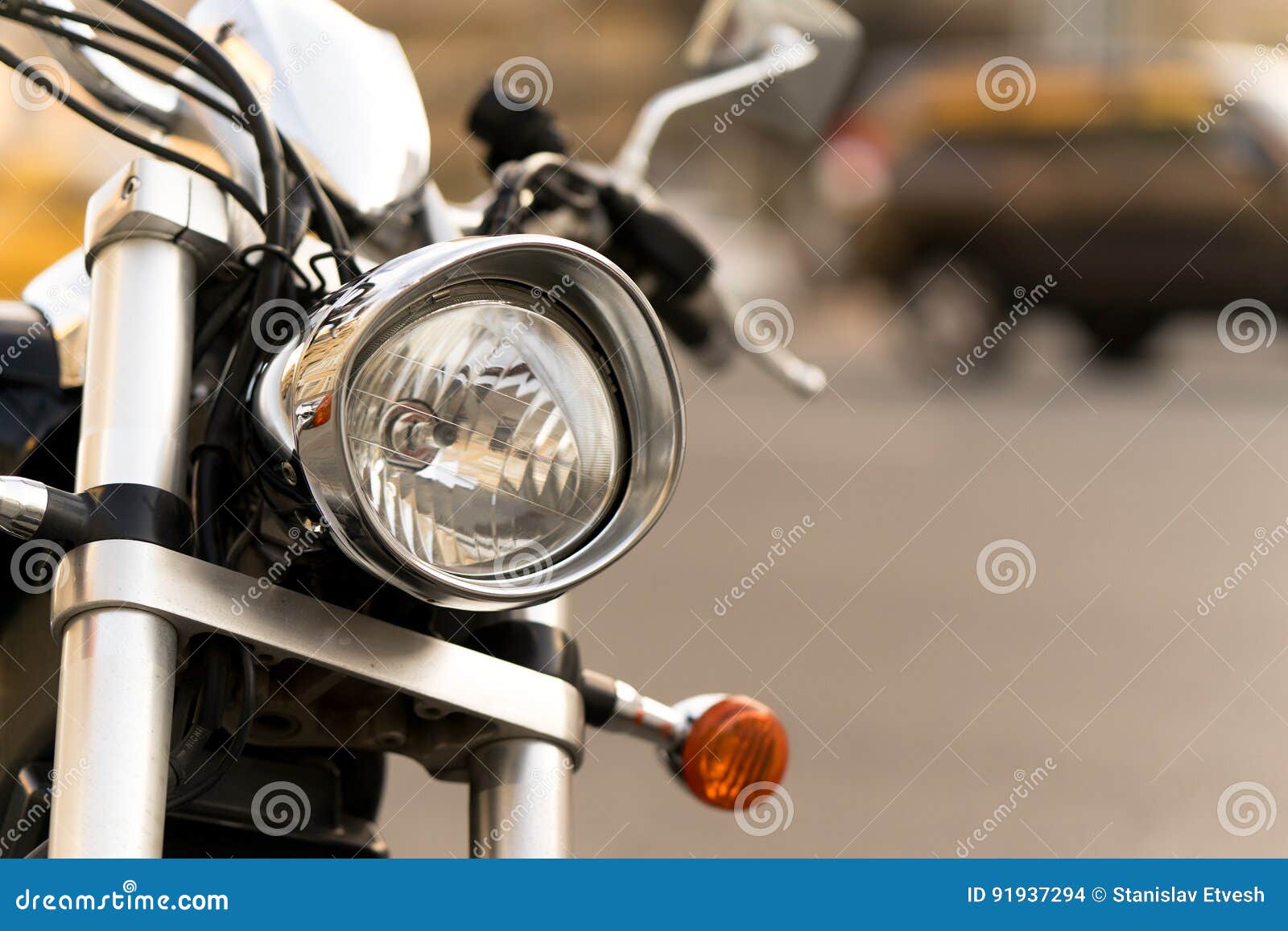 Classic Handlebar and Motorcycle Headlight Stock Photo - Image of ...