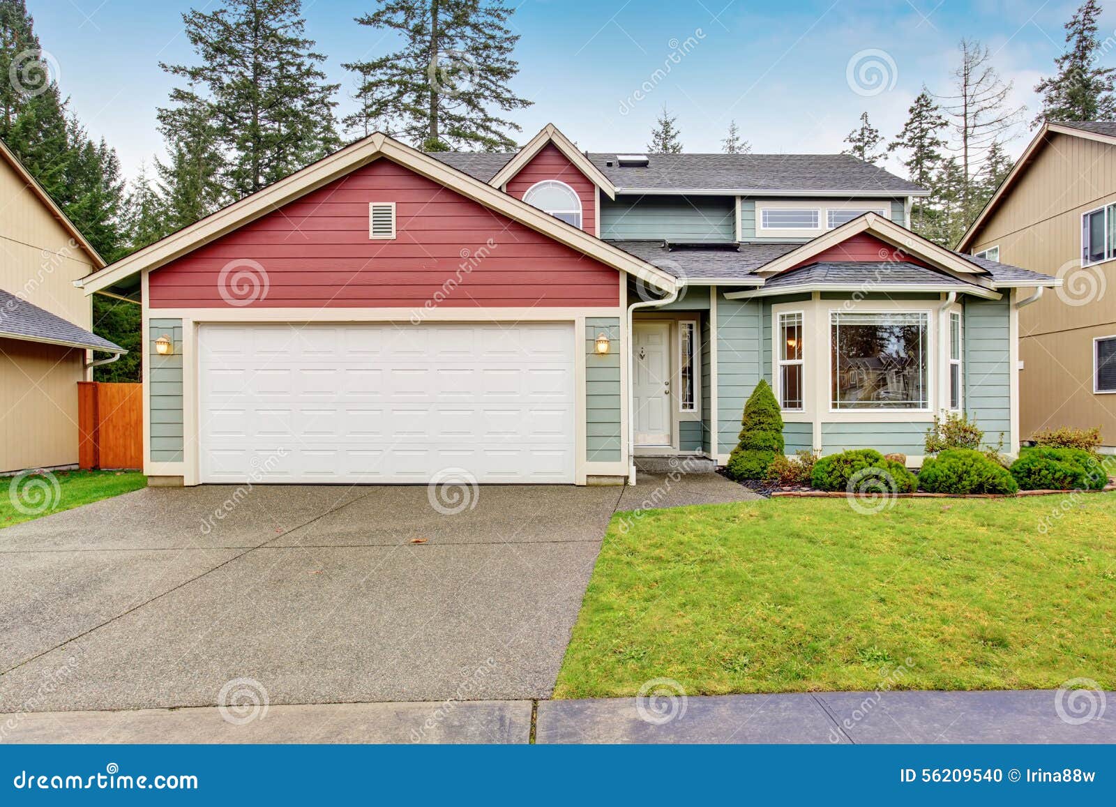 Classic House with Garage and Driveway. Stock Photo - Image of stone ...