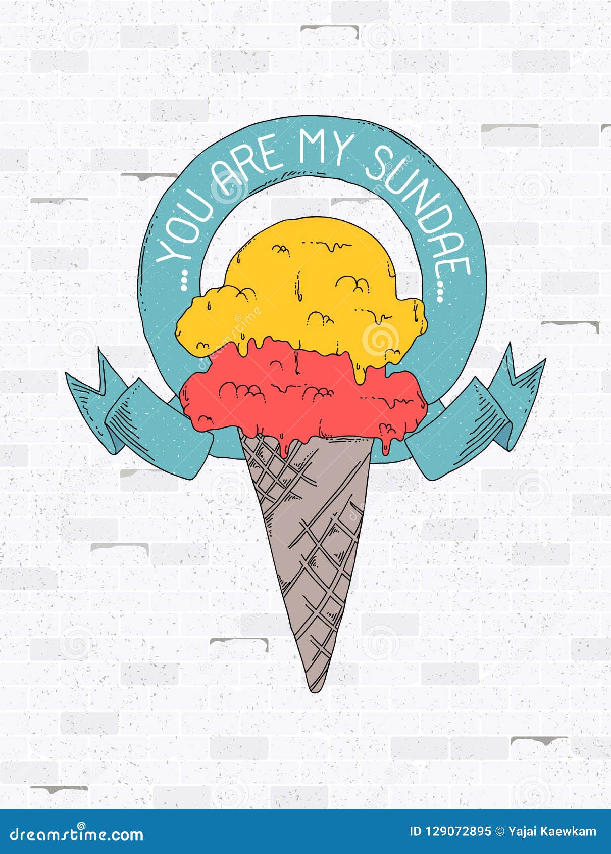 Classic Ice Cream Cone Hand Drawn Poster Design Stock Vector ...