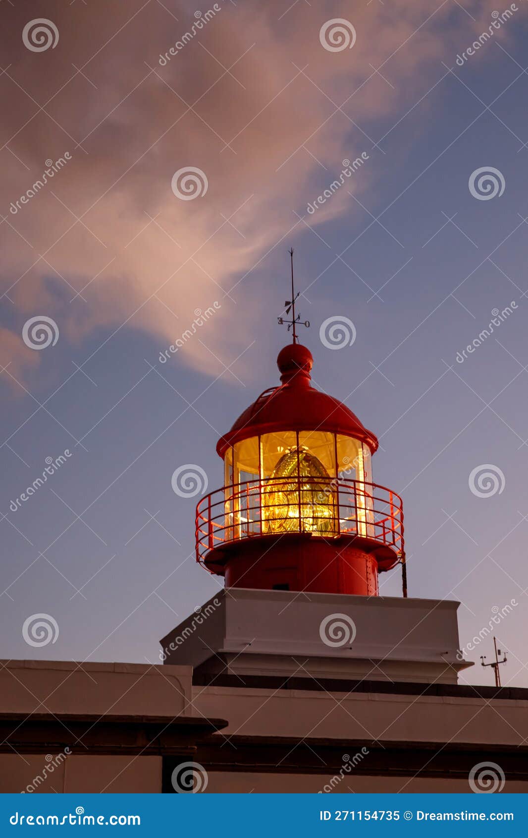 The Classic Illuminated Lighthouse with a Lamp on during the Sunset ...