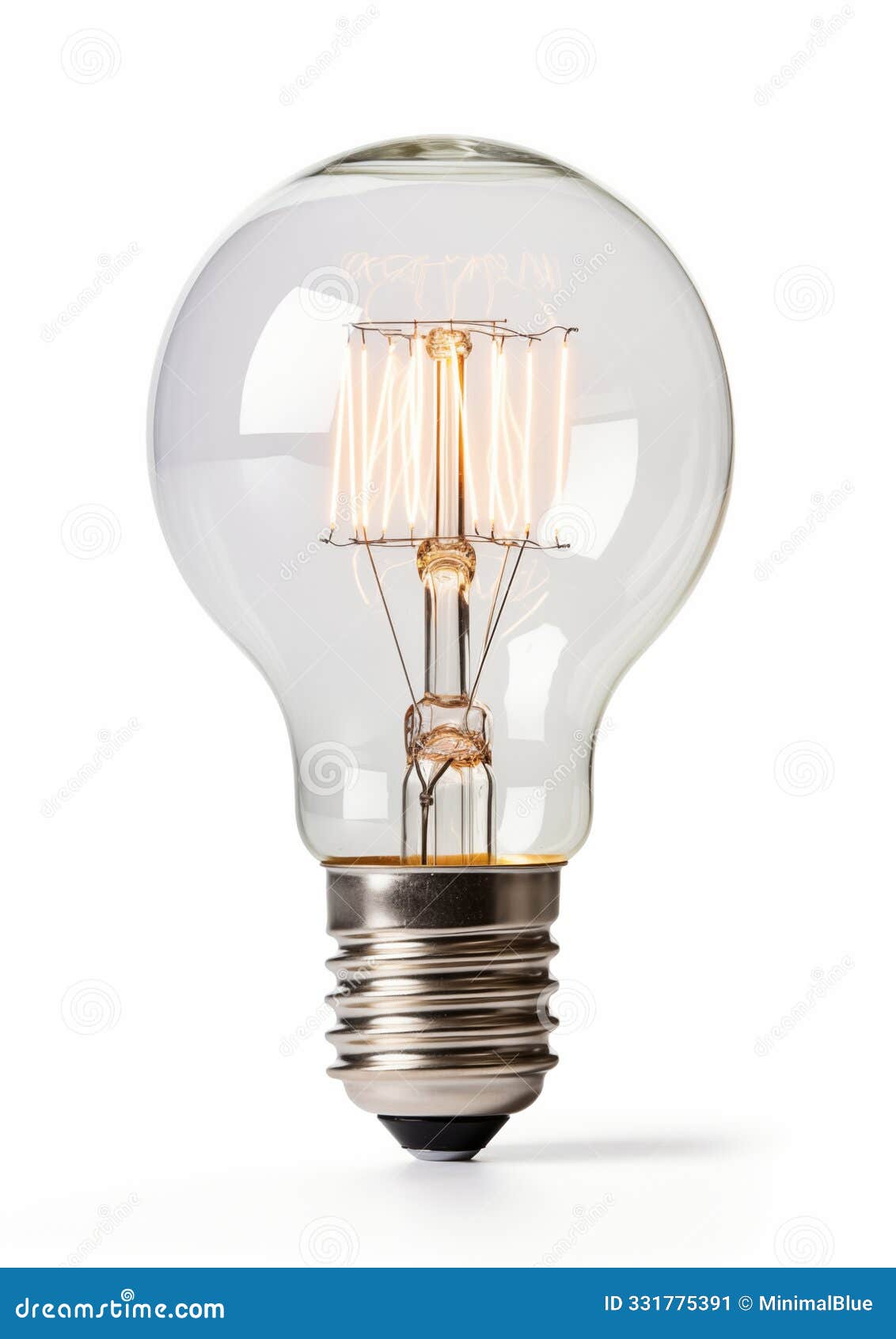 Classic Incandescent Light Bulb with Glowing Filament on White ...