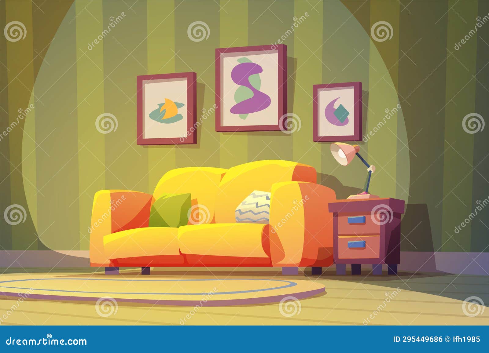 A Classic Interior Cartoon Design Yellow Sofa Stock Vector ...