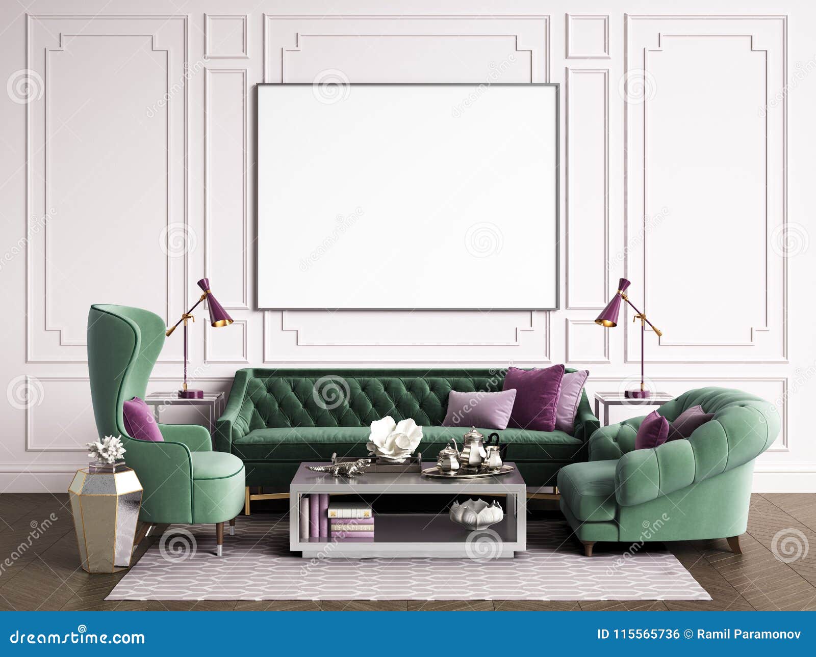 Classic Interior Room with Copy Space.3d Rendering Stock Illustration ...