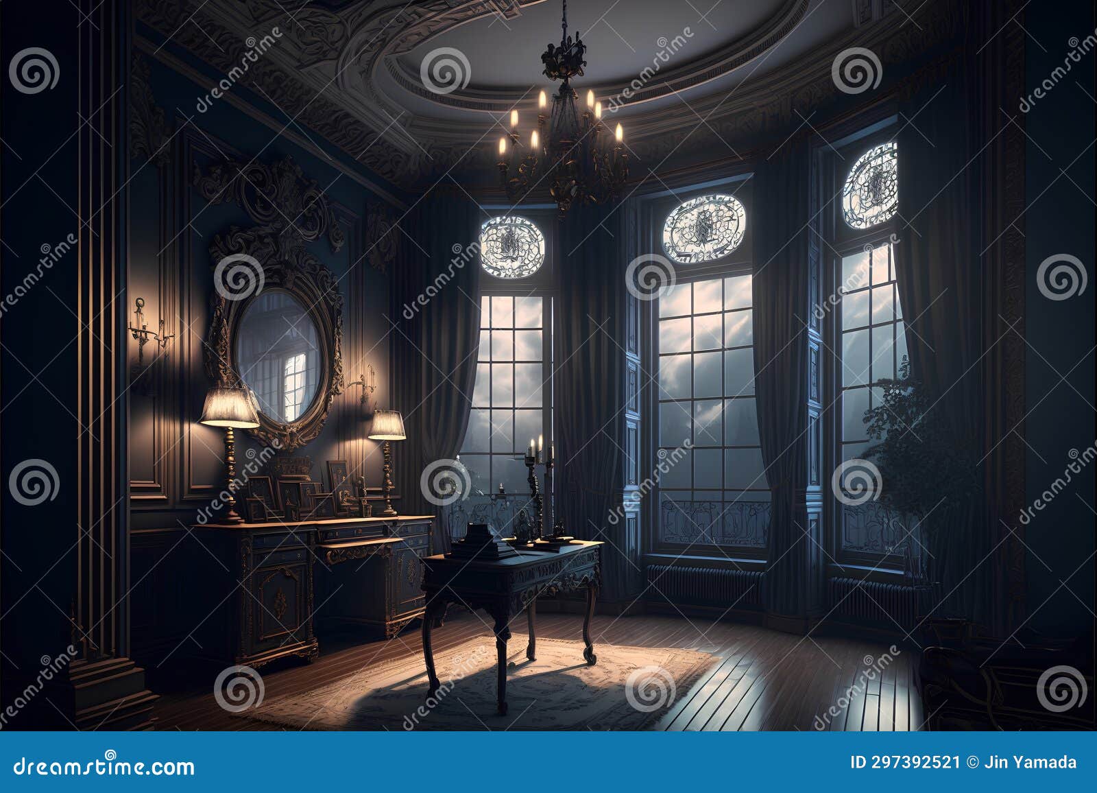 Classic Interior of the Room with a Large Window. 3d Render Stock ...