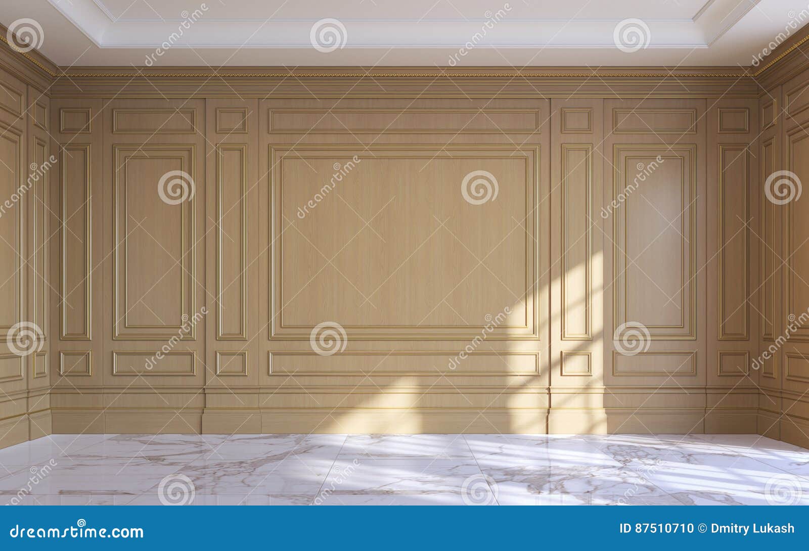 A Classic Interior with Wood Paneling. 3d Rendering. Stock Illustration ...
