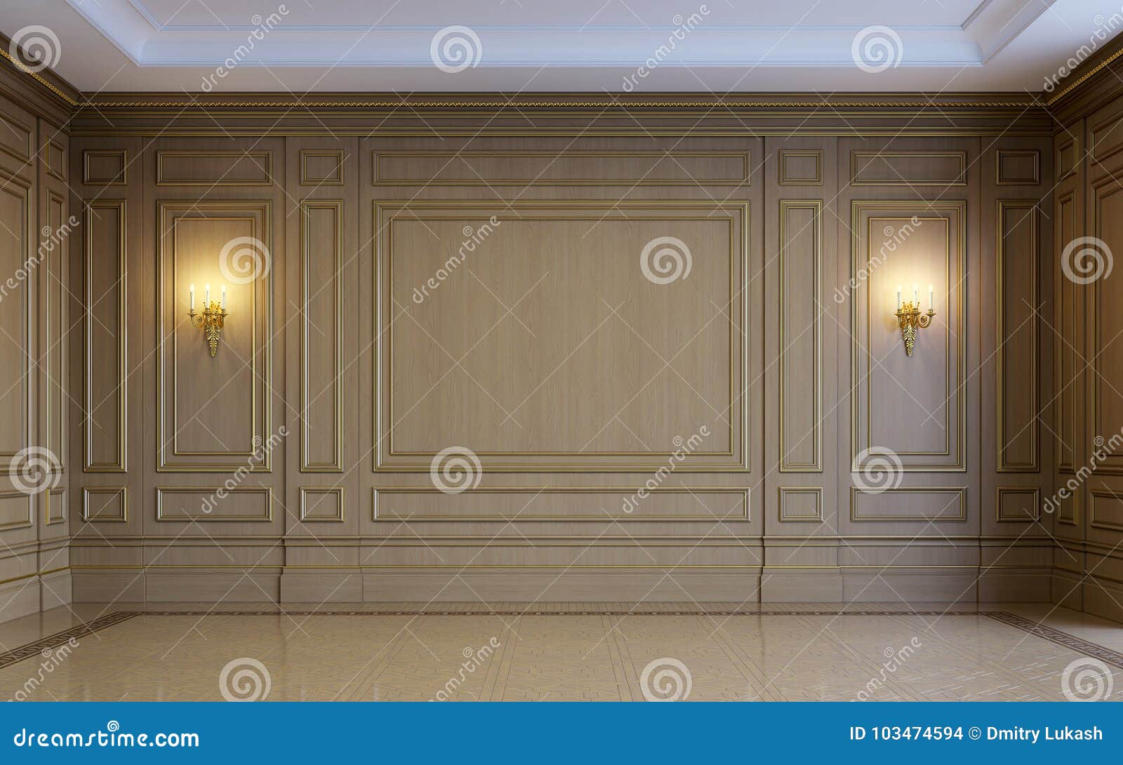 A Classic Interior with Wood Paneling. 3d Rendering. Stock Illustration ...