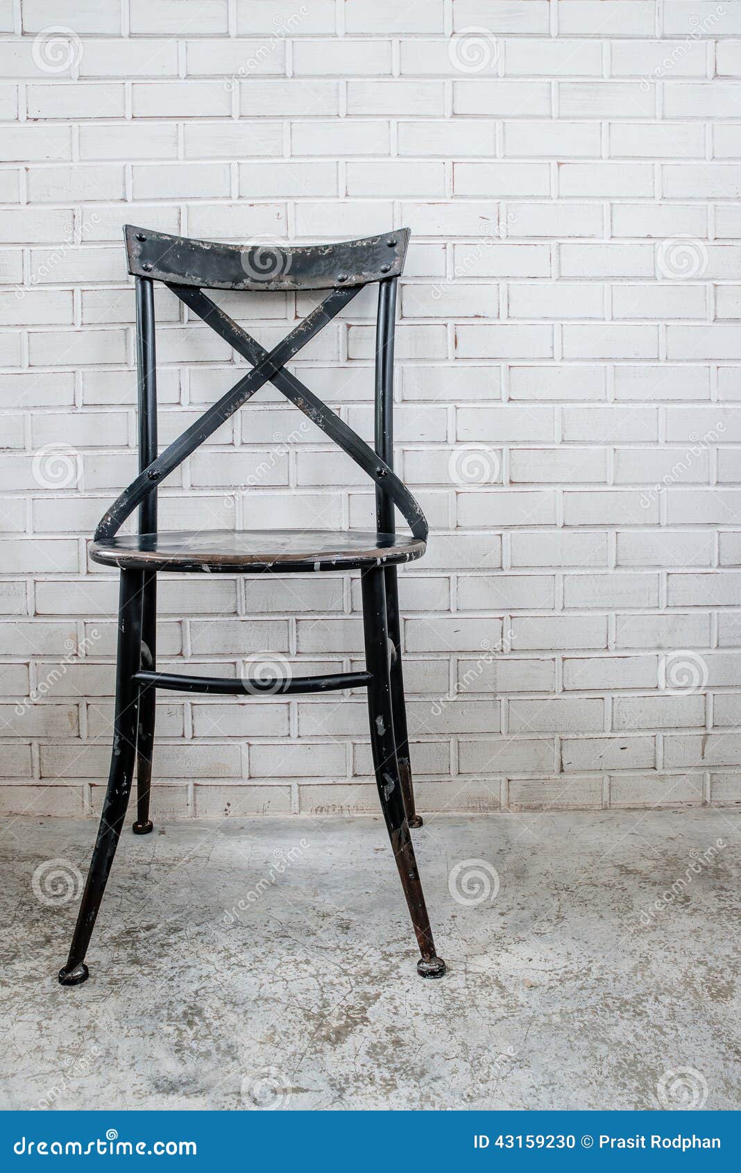 Classic Iron Chair with White Brickbrick Stock Photo - Image of relax ...