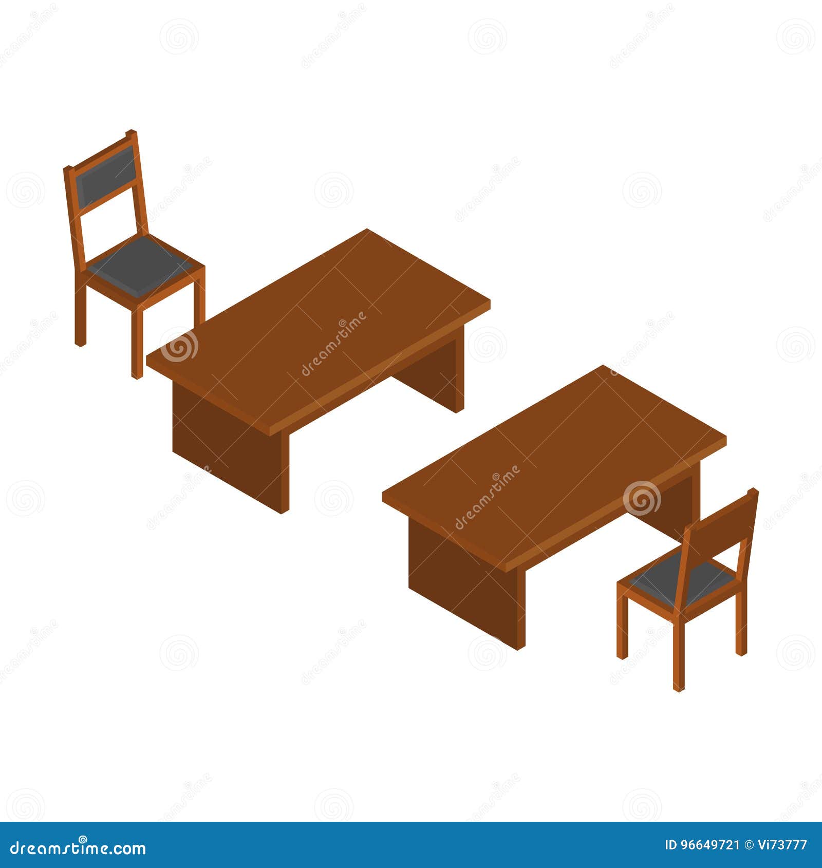Classic Isometric Wooden Table and Chairs. Vector Illustration. Stock ...