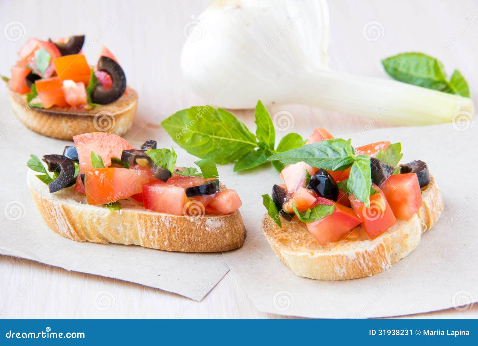 Classic Italian Appetizer Bruschetta with Tomato, Basil and Black ...