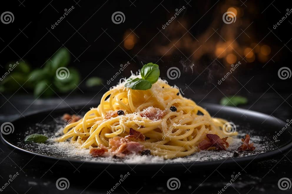 Classic Italian Pasta Carbonara With Creamy Sauce Crispy Pancetta
