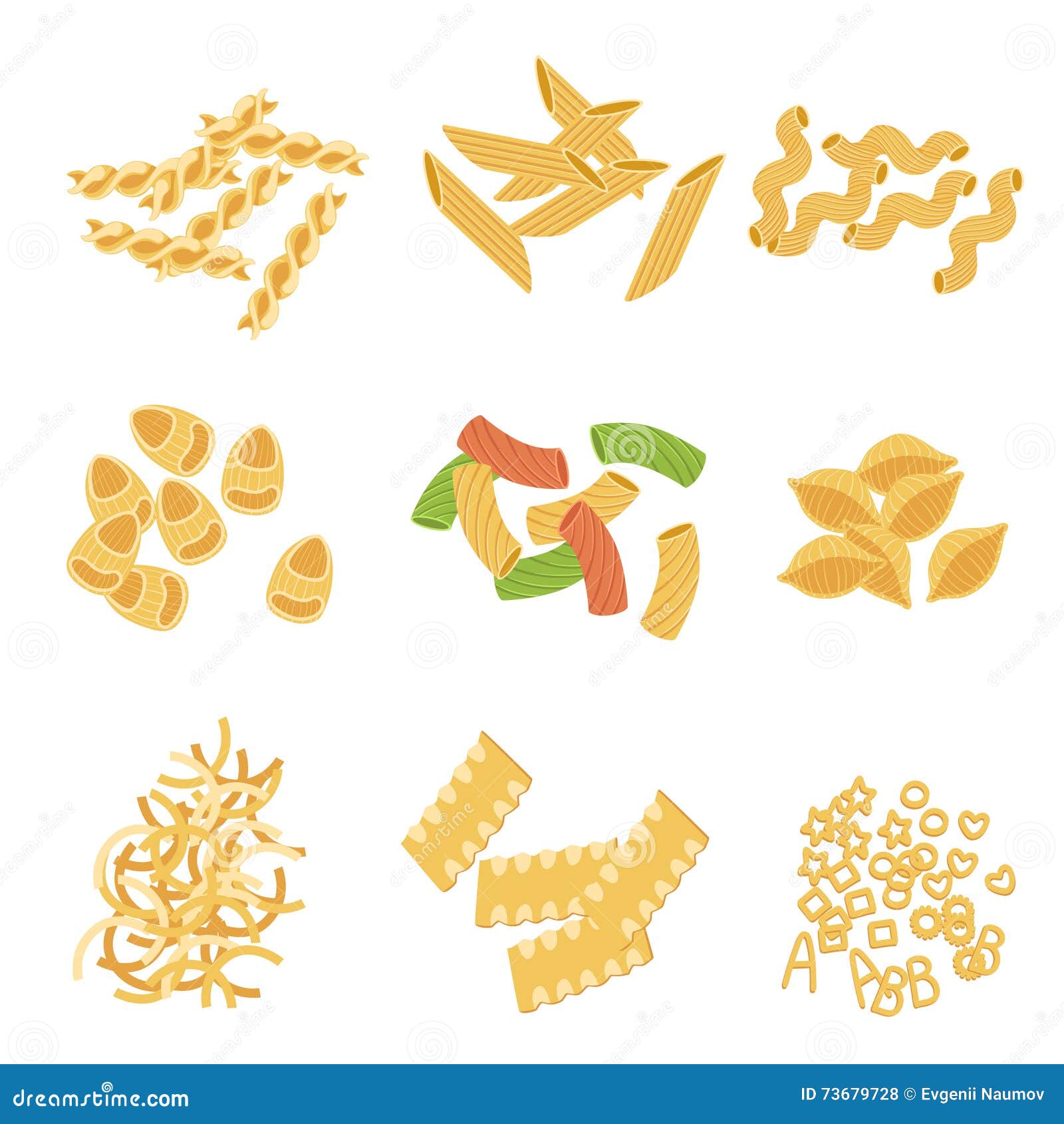 Pasta Types Set Italian Noodles And Macaroni Restaurant Menu, Delicious ...