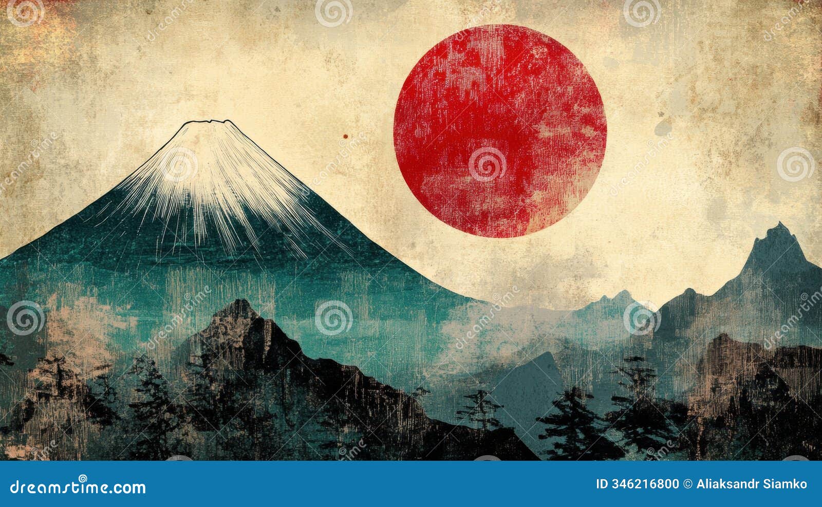 Classic Japanese Ukiyo-e Design Elements with Textures Stock Illustration - Illustration of view ...