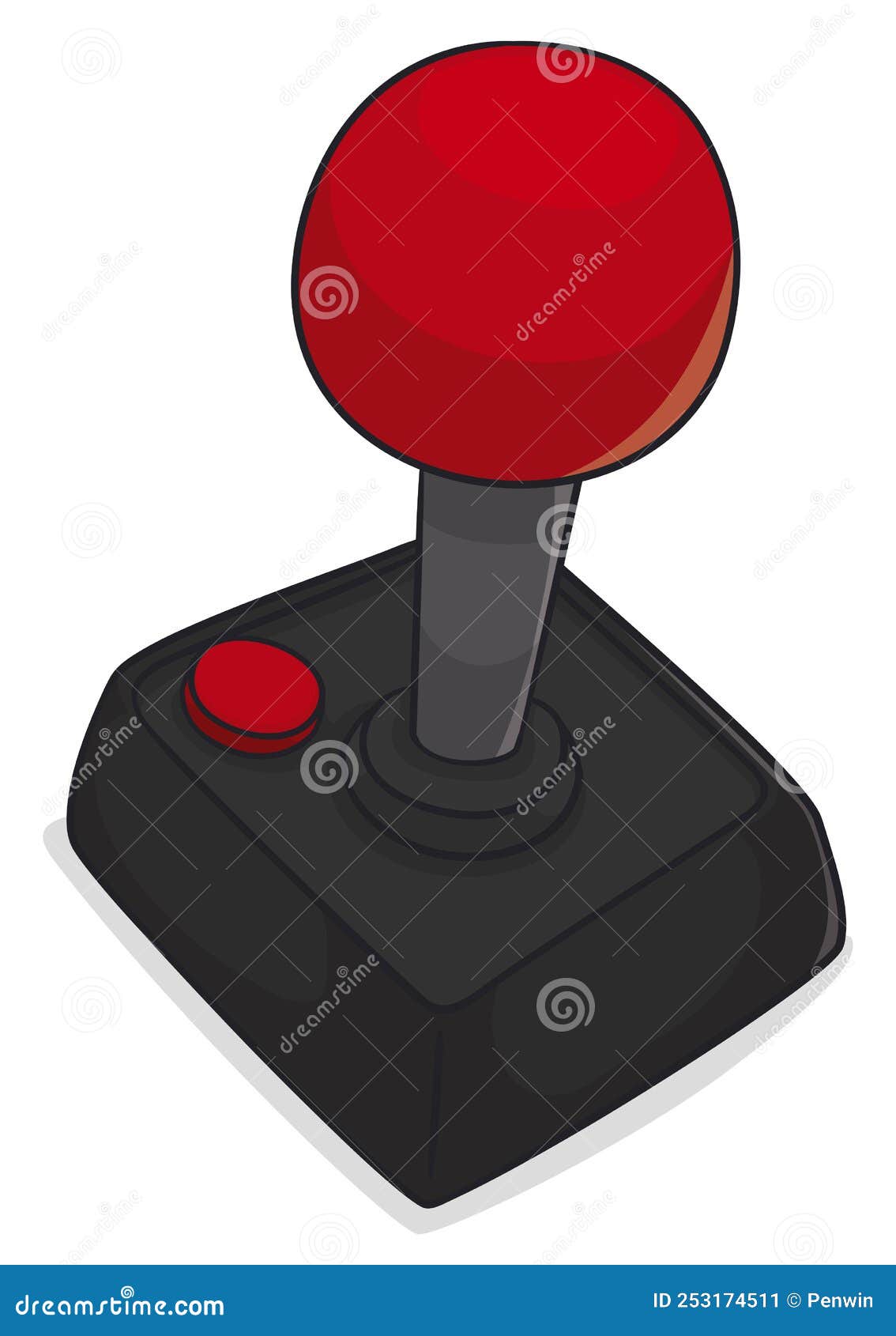 Classic Joystick Controller with Button in Cartoon Style, Vector ...
