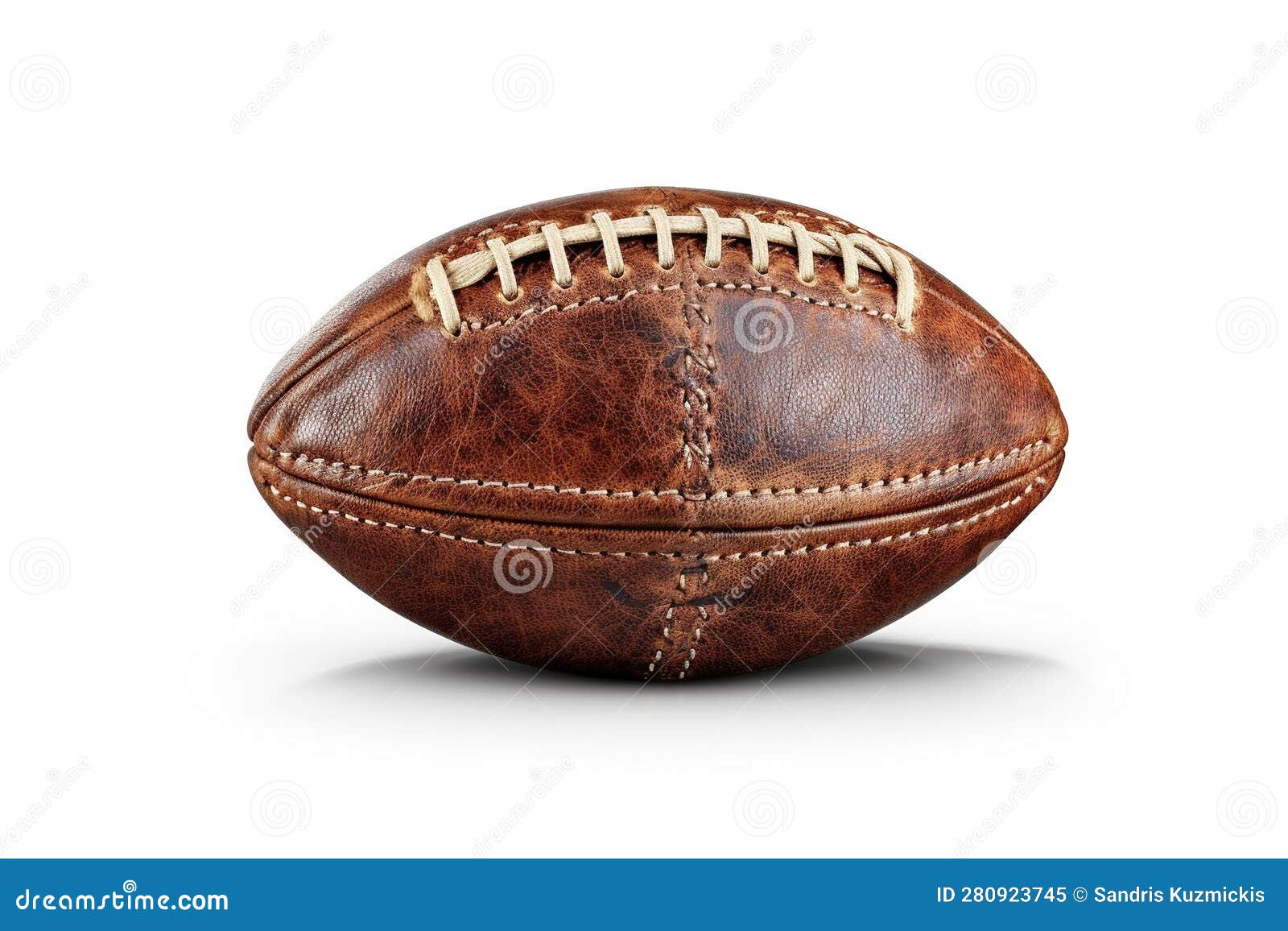 A Classic Leather Football, with White Stitching and an Aged Texture ...