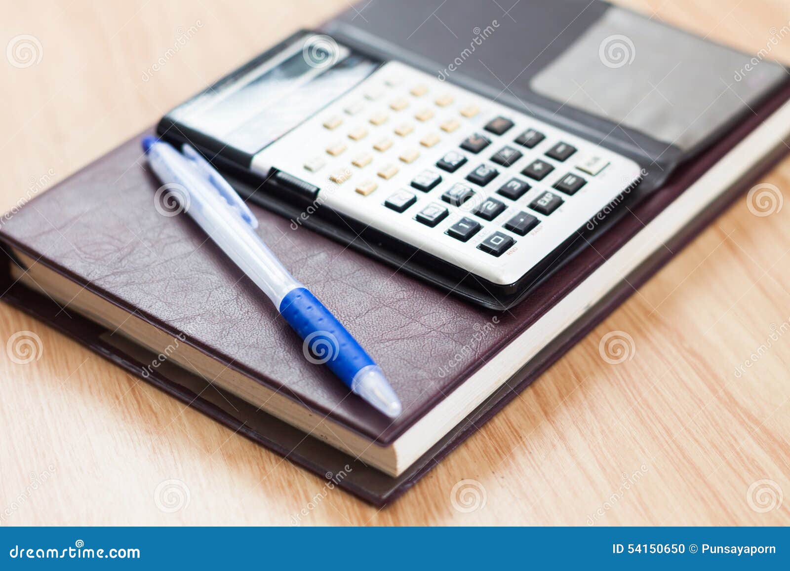 Classic Leather Notebook with Pen and Calculator Stock Photo - Image of ...