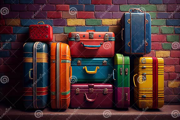 A Classic Leather Suitcase on a Multi Colored Background ,generative AI ...