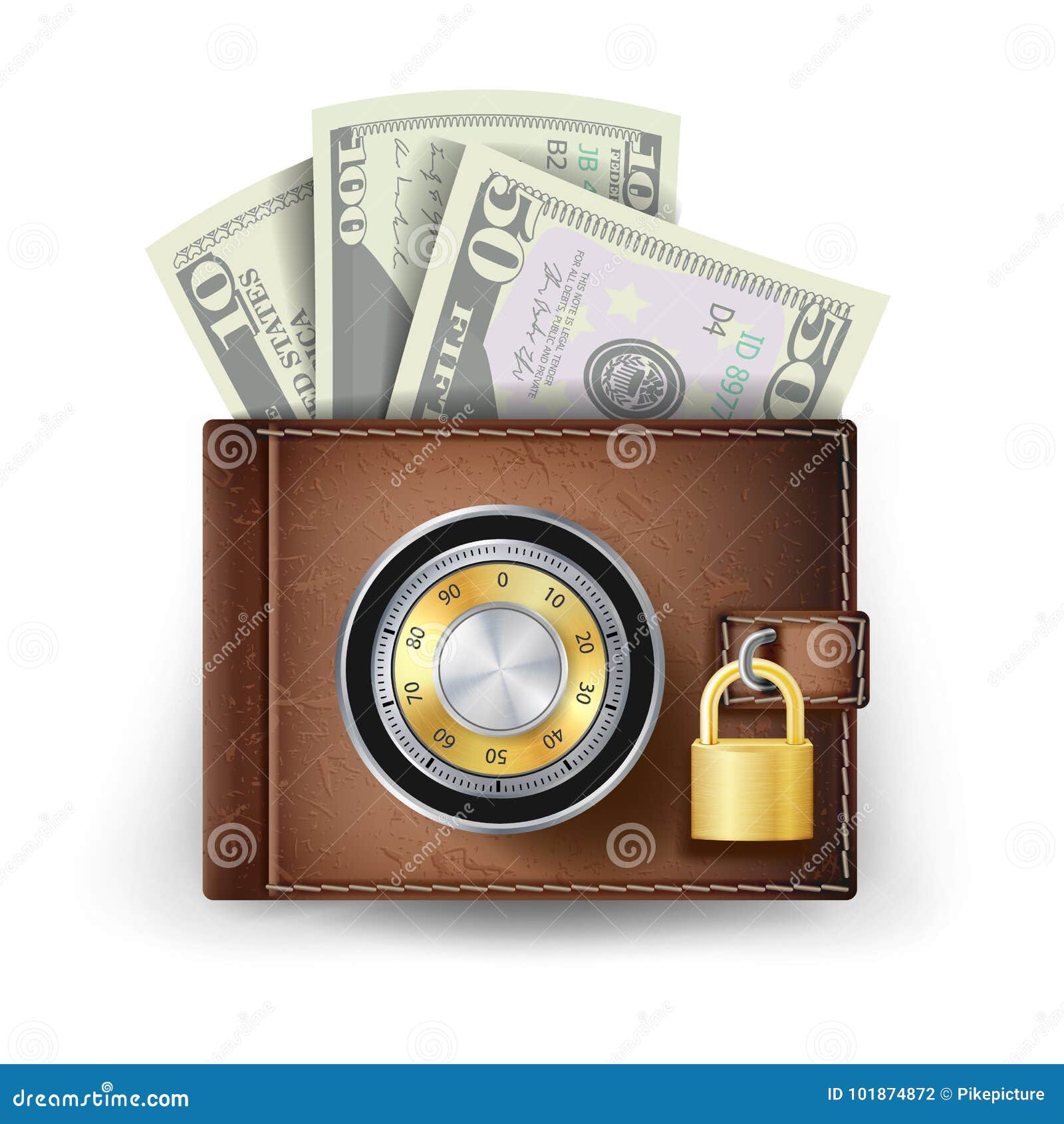 Classic Leather Wallet Vector. Locked with Combination Code Lock ... Classic Leather Wallet Vector. Locked with Combination Code Lock ...