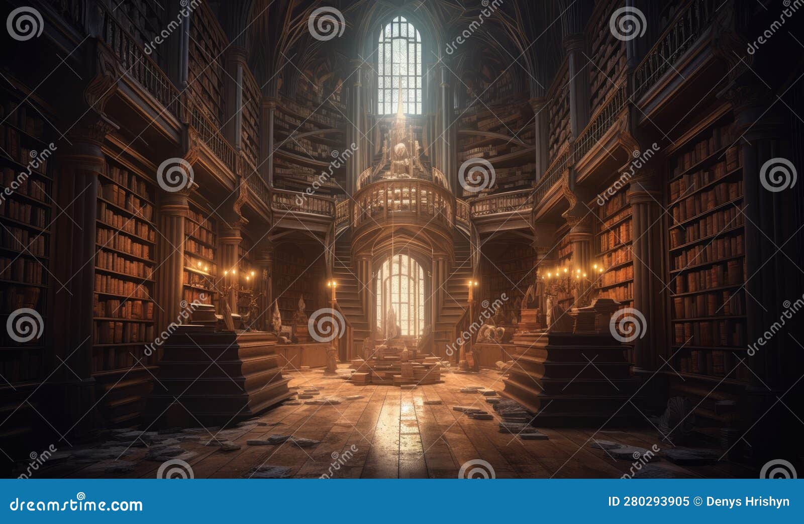Classic Library with Countless Shelving Units for Books and Manuscripts ...