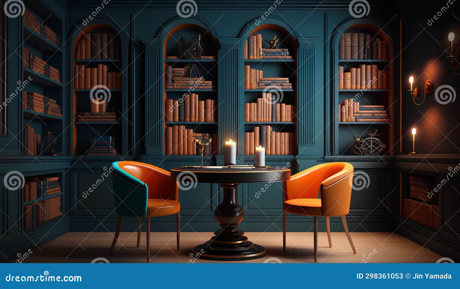 Classic Library Interior with Bookshelf and Chairs. 3d Render Stock ...