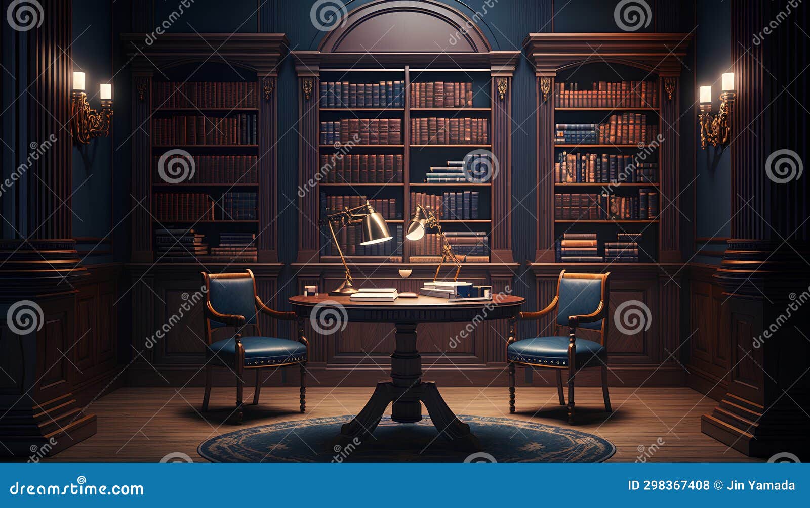 Classic Library Interior with Bookshelf and Furniture. 3d Render Stock ...