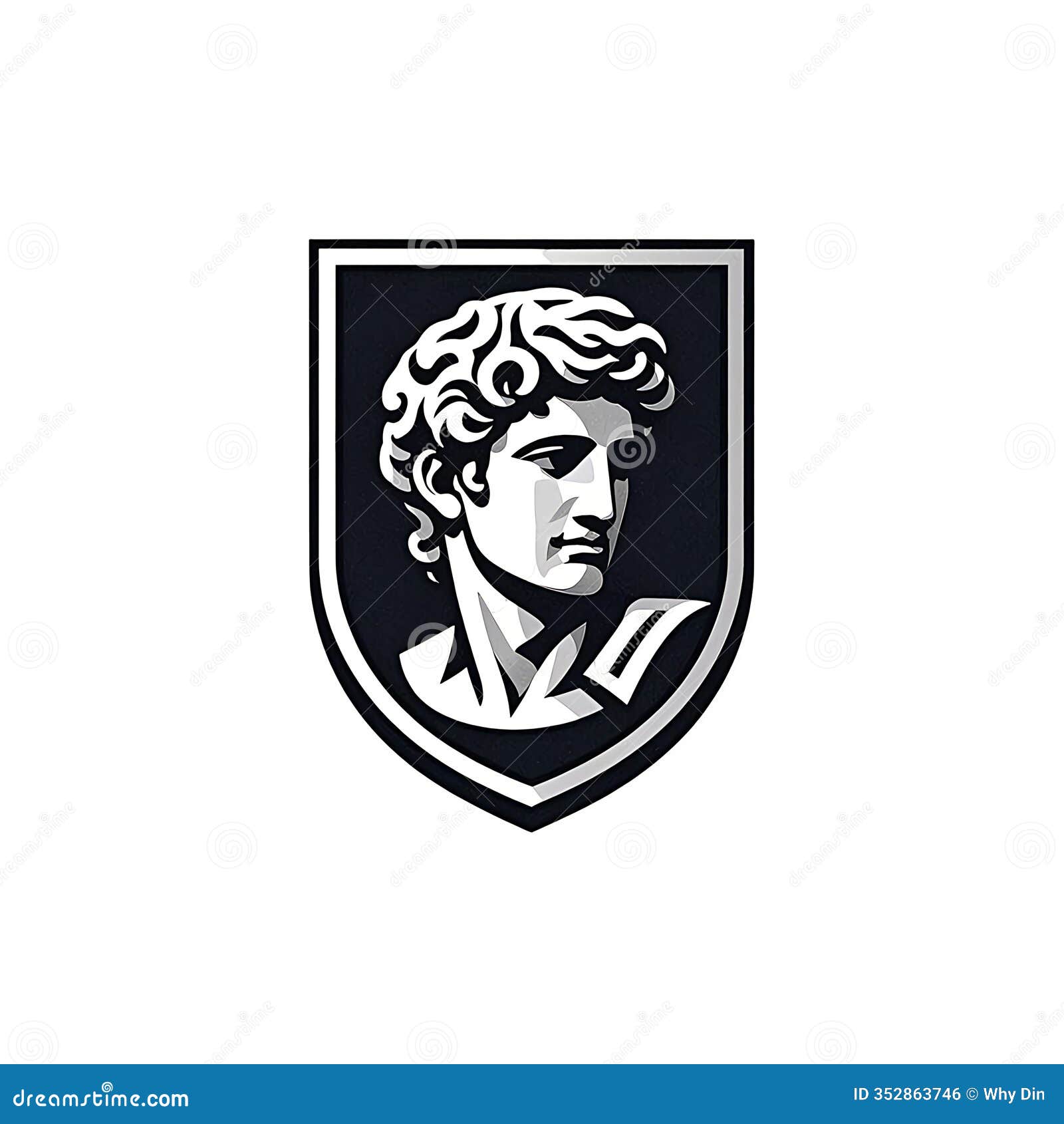 Classic Logo of a Roman Statue in Modern Shield Design Stock ...