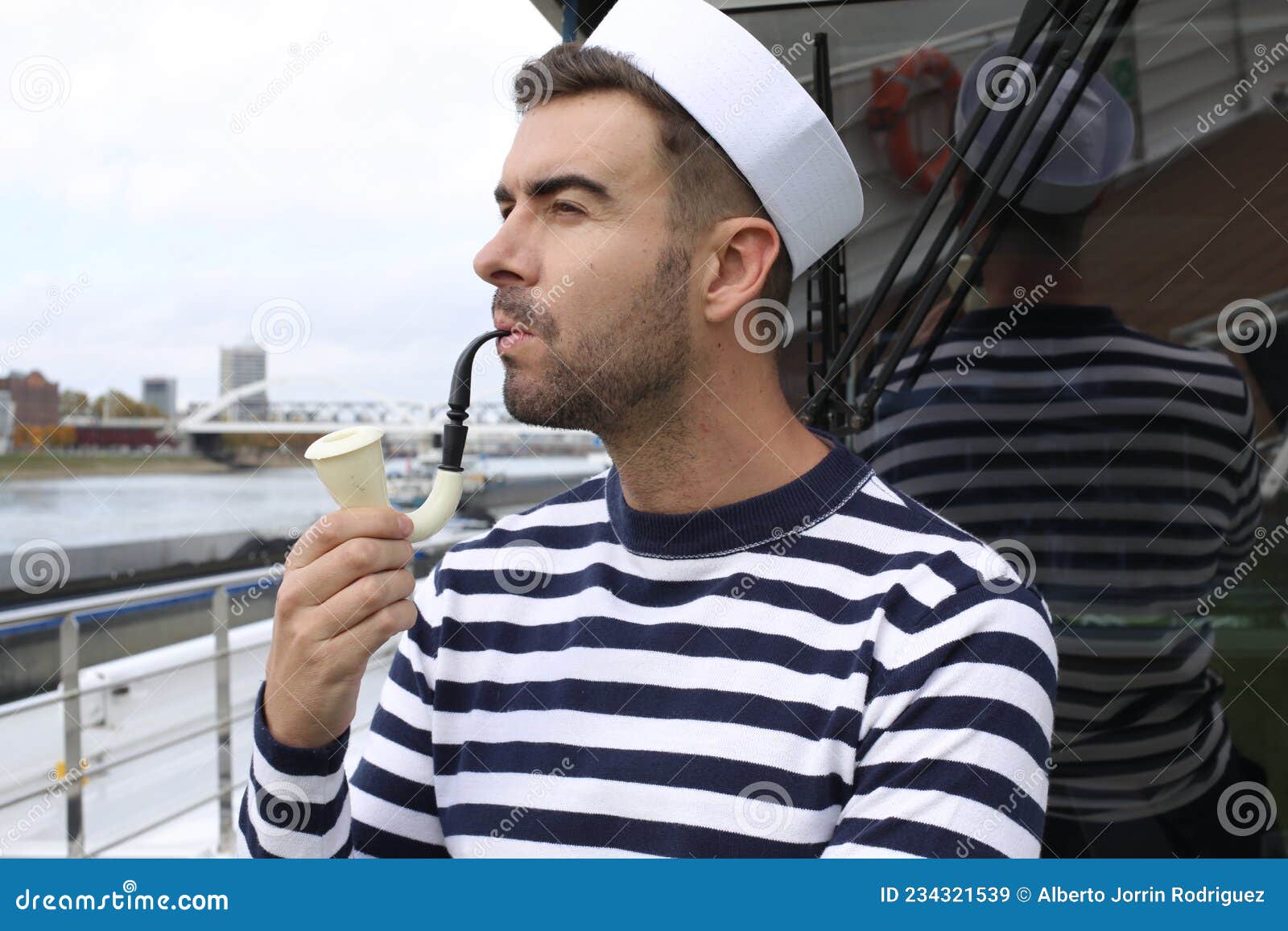 Classic Looking Sailor Smoking with Pipe Stock Image - Image of human ...