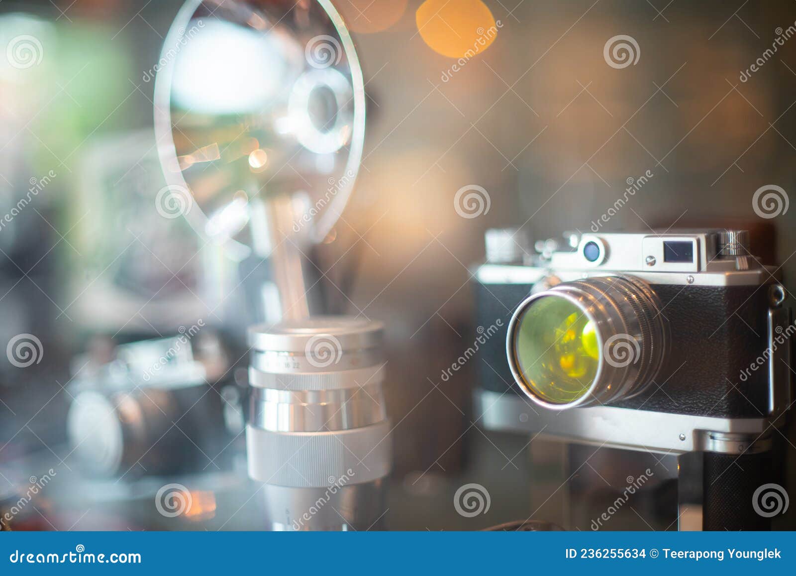 A Classic Looking Vintage Camera in a Showcase Stock Photo - Image of ...