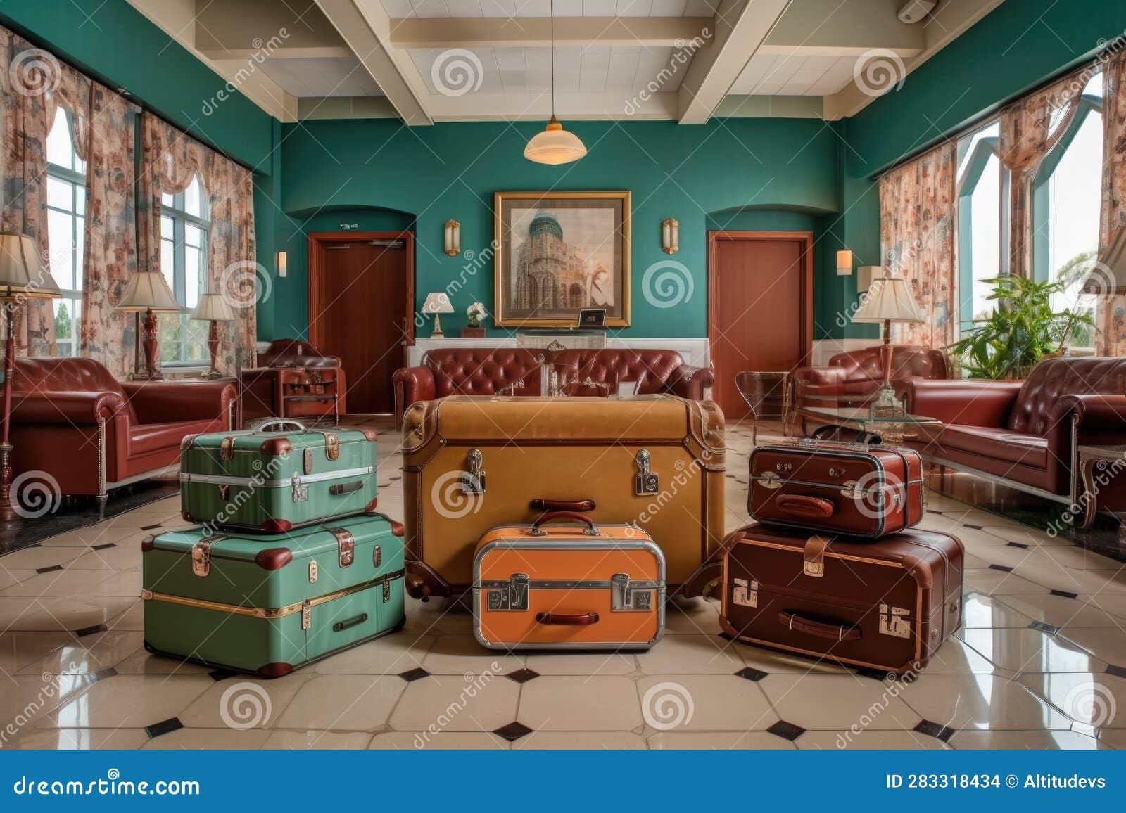 Retro Hotel Room Graphic Design 3d Model Background Stock Photo ...