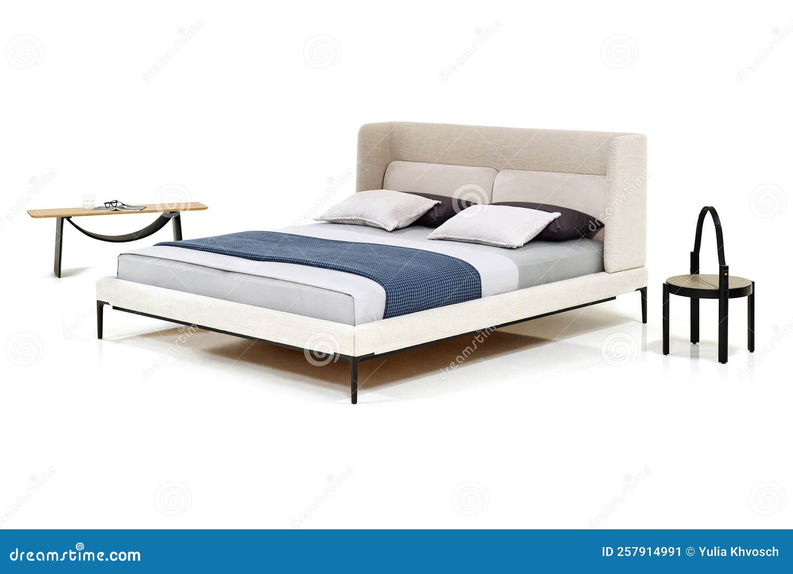 Classic Luxury Bed in Pastel Colors Isolated on White. Stock Image ...