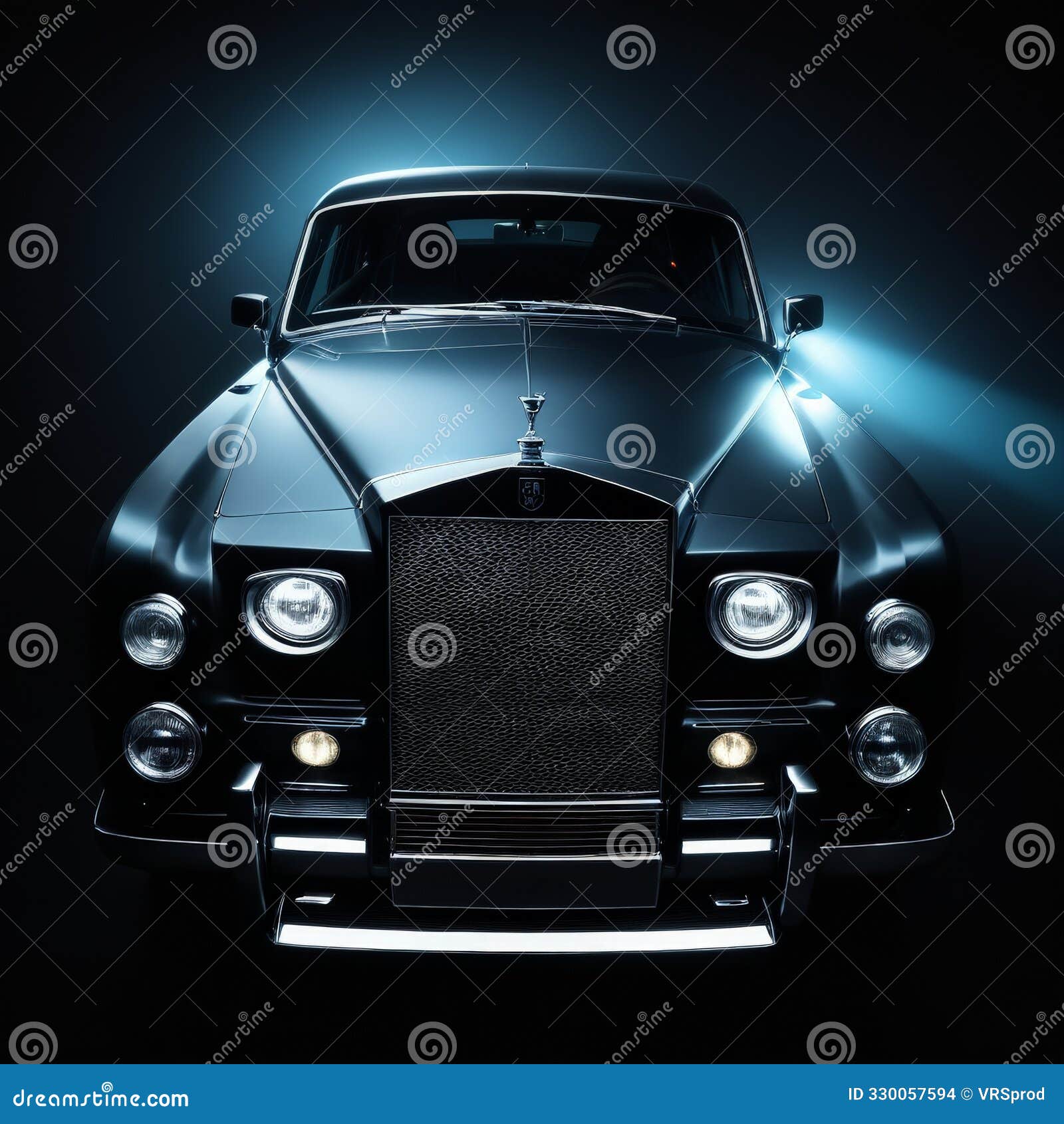 Classic Luxury Car Front View with Dramatic Lighting Stock Illustration ...