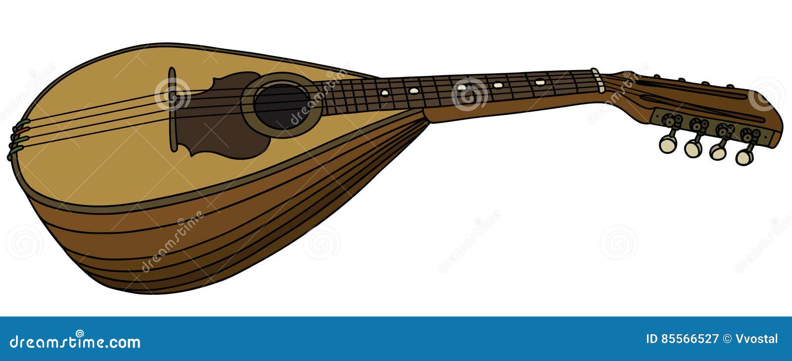 Mandolin Classic Guitar One Line Cartoon Illustration Of Musical ...